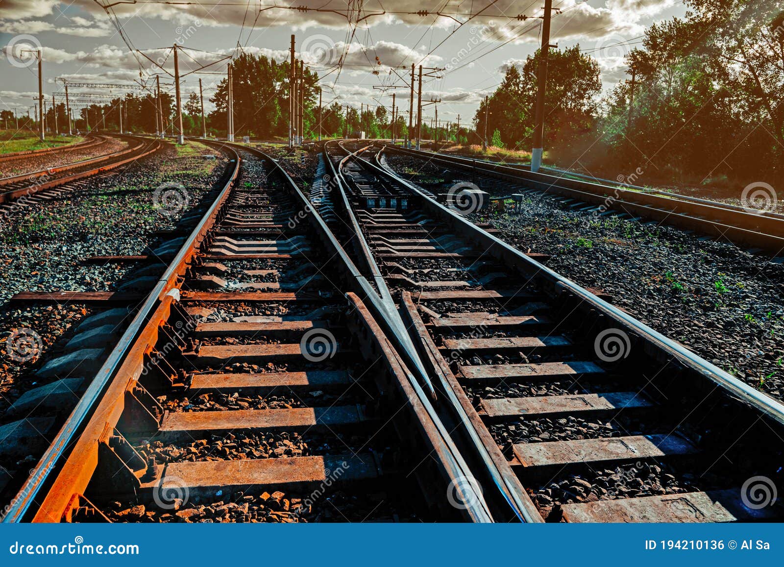 Railway Intersections. Two Track Directions. Stock Photo - Image of ...
