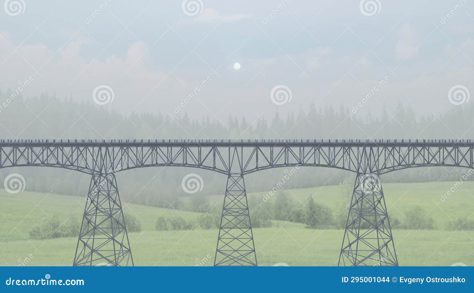Railway Iron Bridge Side View on Three Supports Stock Illustration ...