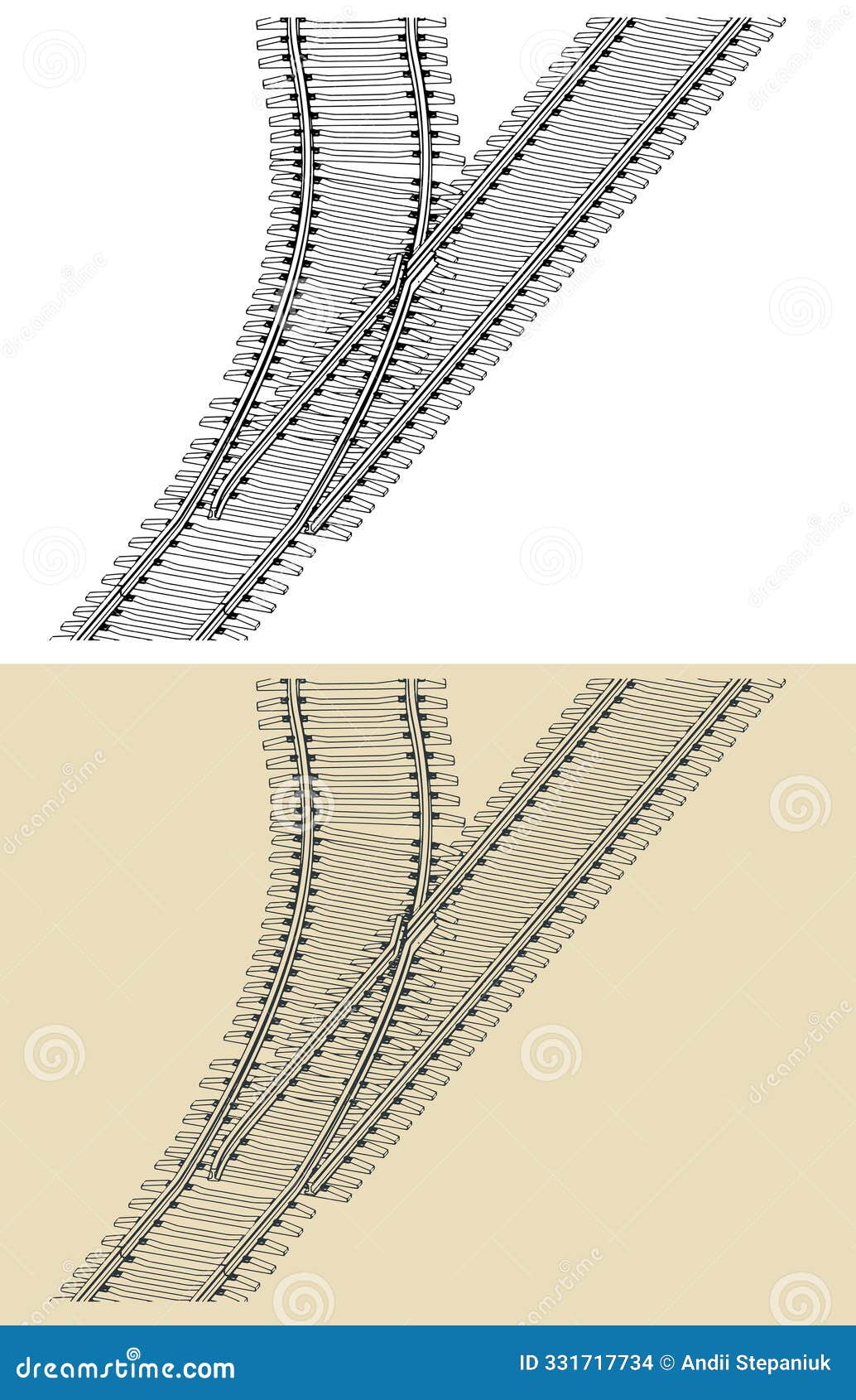 Fork In The Railway Tracks Technical Drawings Cartoon Vector ...