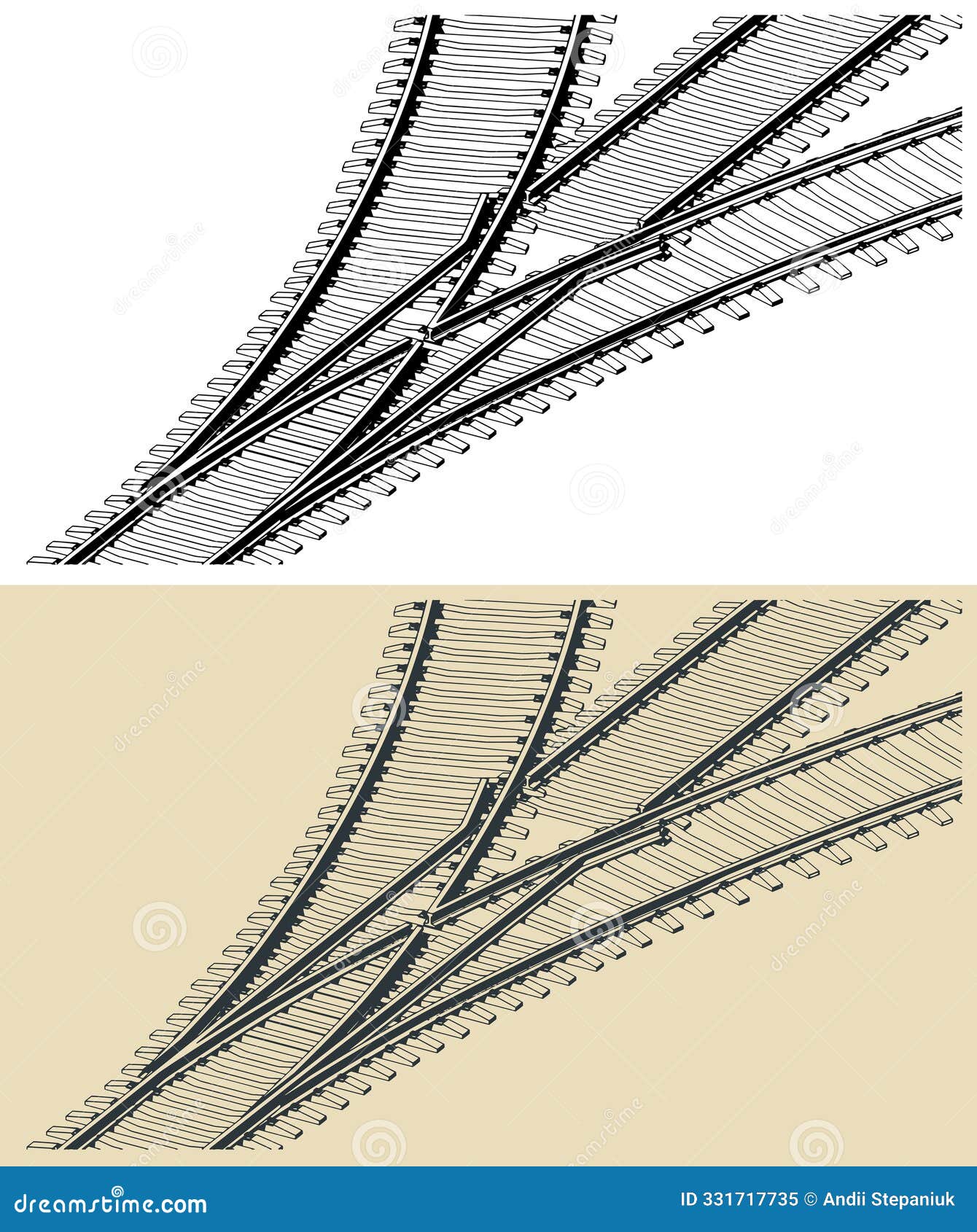 Fork In The Railway Tracks Technical Drawings Cartoon Vector ...