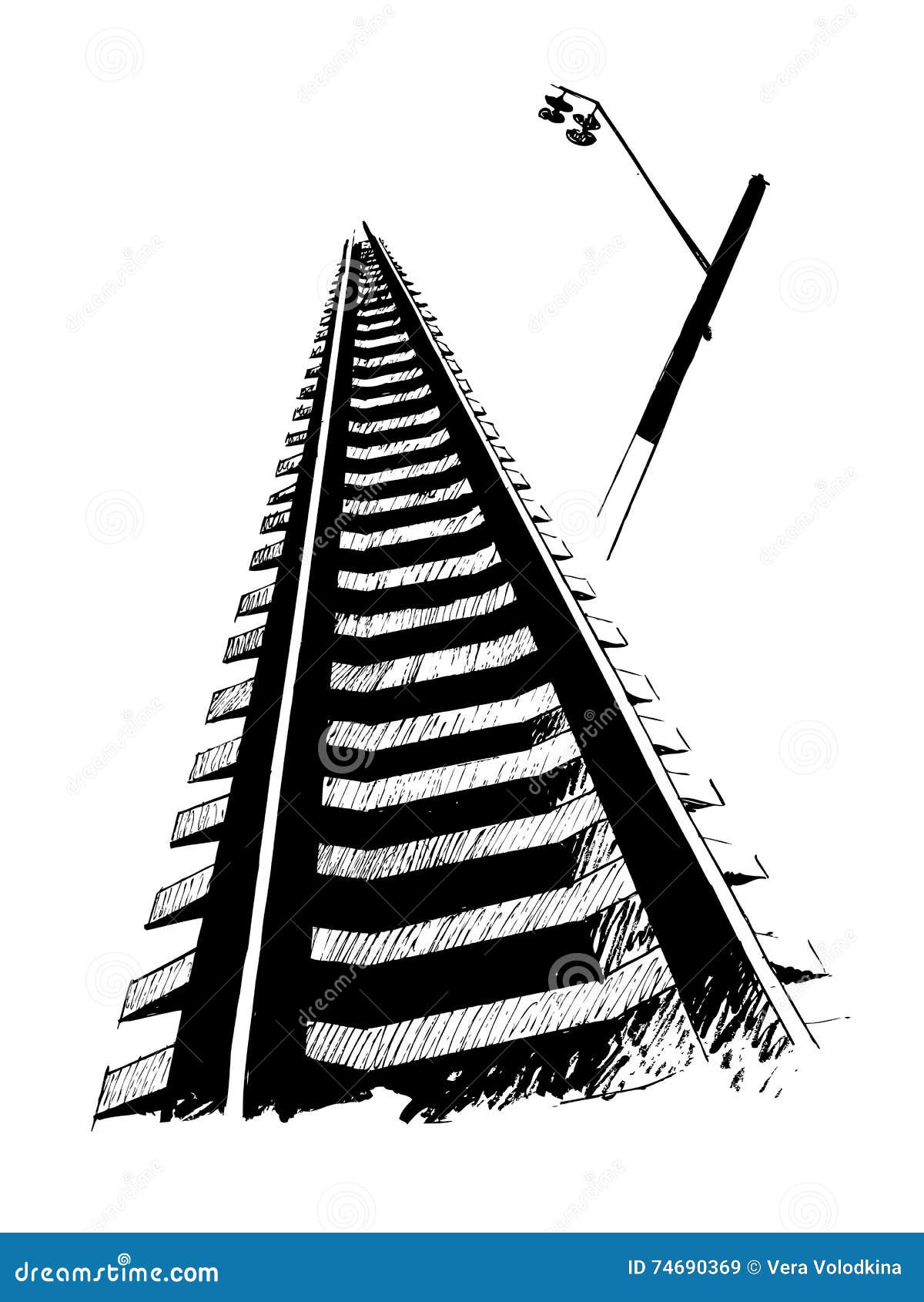 Railway and Lamp Hand Drawn by Ink. Stock Vector - Illustration of ...