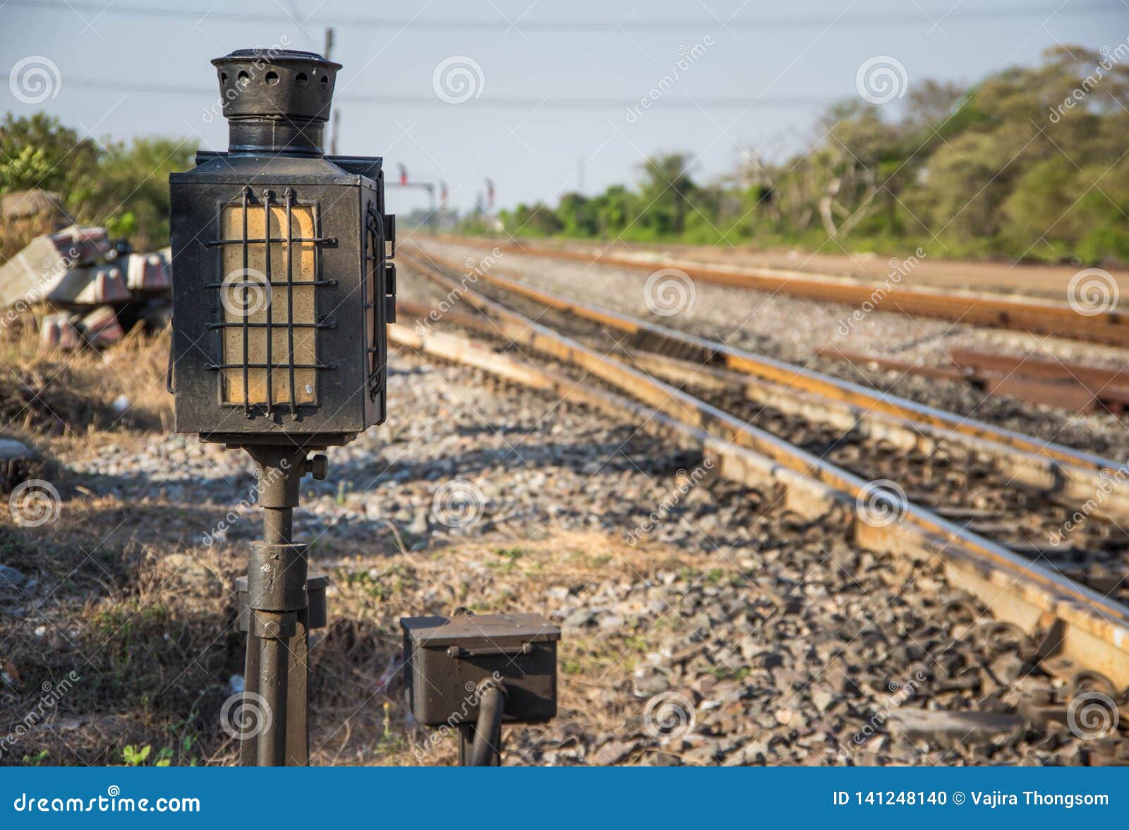 The railway lantern signal stock photo. Image of orange - 141248140