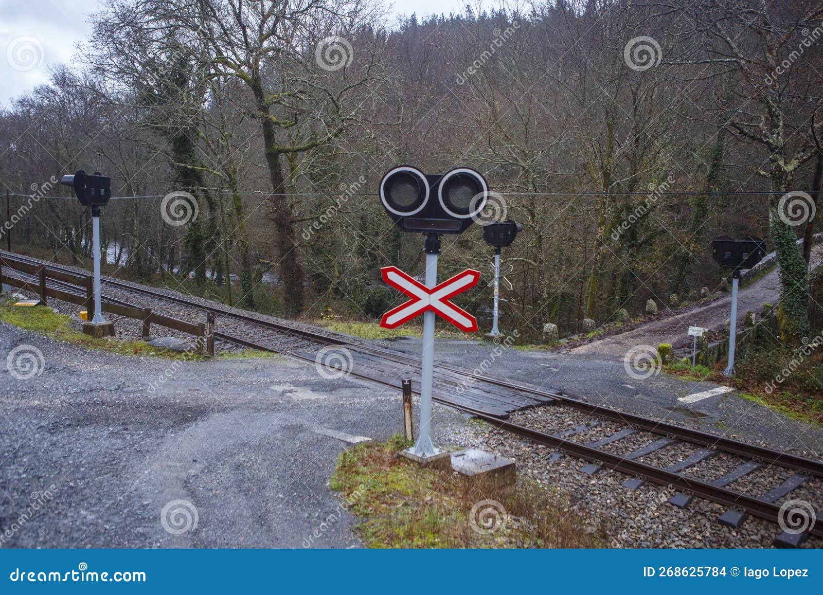Railway Level Crossing Marked with Traffic Lights and Signs Stock Photo ...