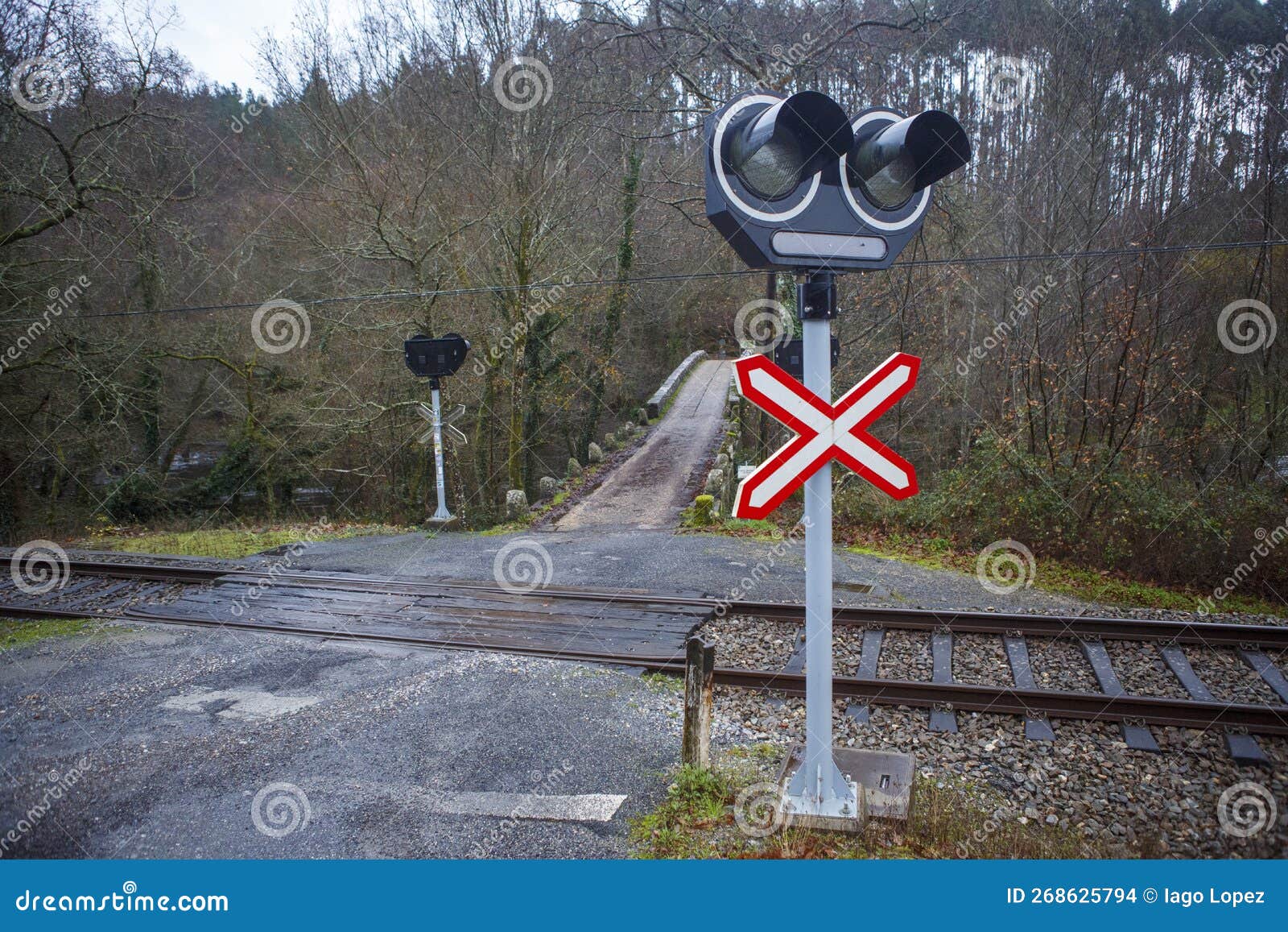 Railway Level Crossing Marked with Traffic Lights and Signs Stock Photo ...