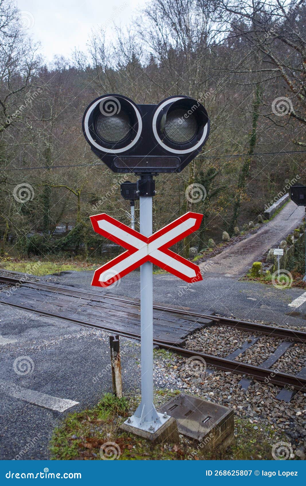 Railway Level Crossing Gate With Red Vintage Warning Lamp. Stock ...