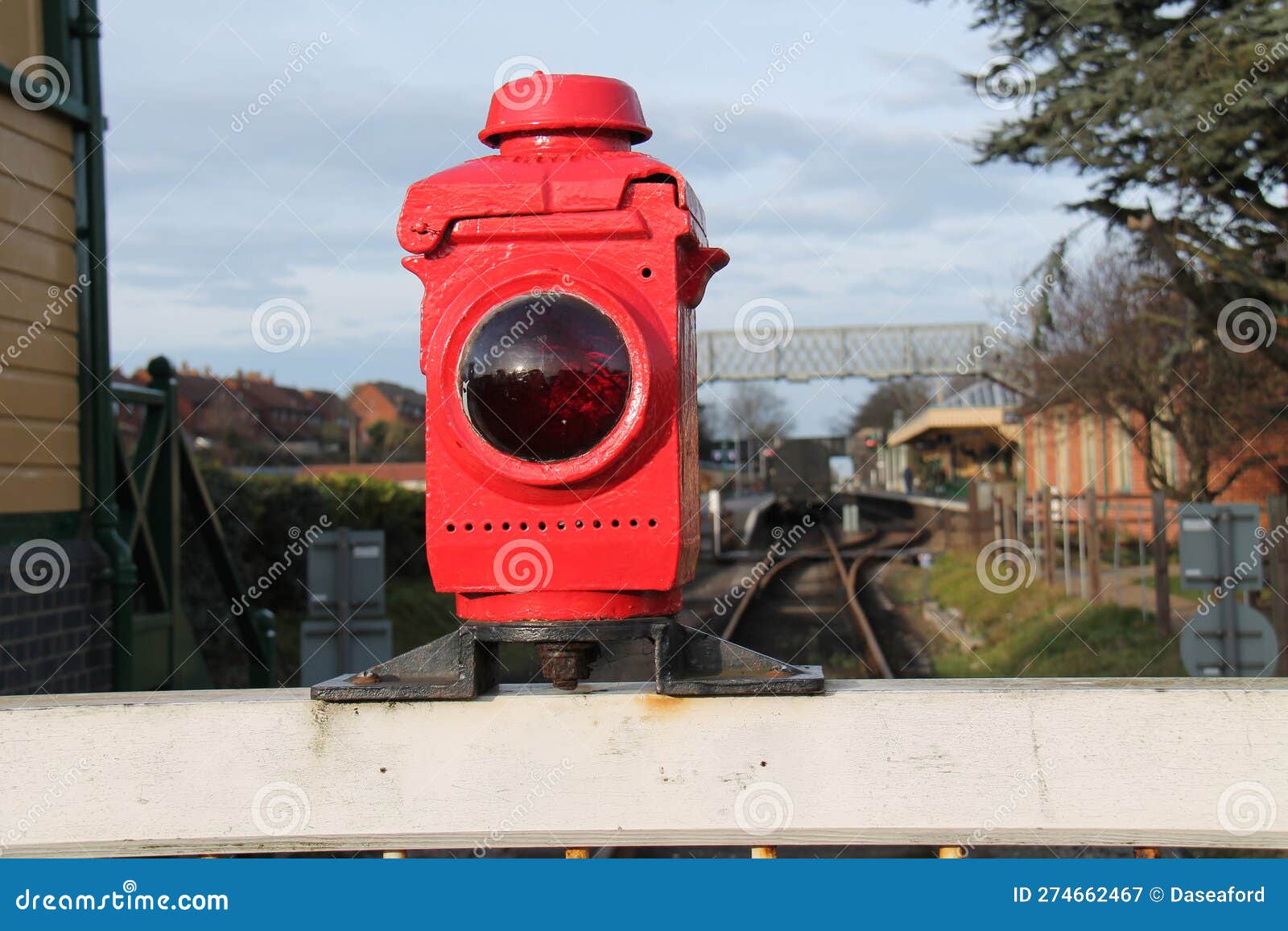 Railway Level Crossing Gate With Red Vintage Warning Lamp. Stock ...