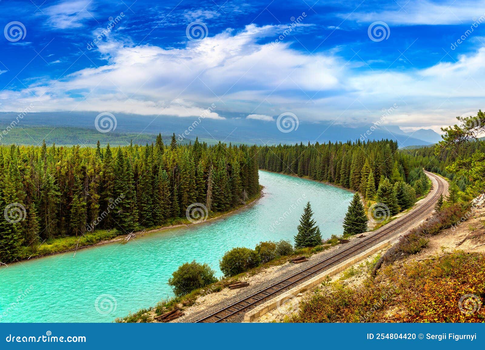Railway Line Along Bow River in Banff Stock Photo - Image of park ...