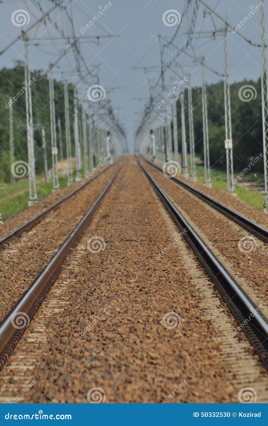 Electric Traction Line On Double-track Rail. Royalty-Free Stock Photo ...