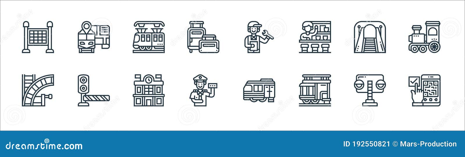 Railway Line Icons. Linear Set Stock Vector - Illustration of operator ...