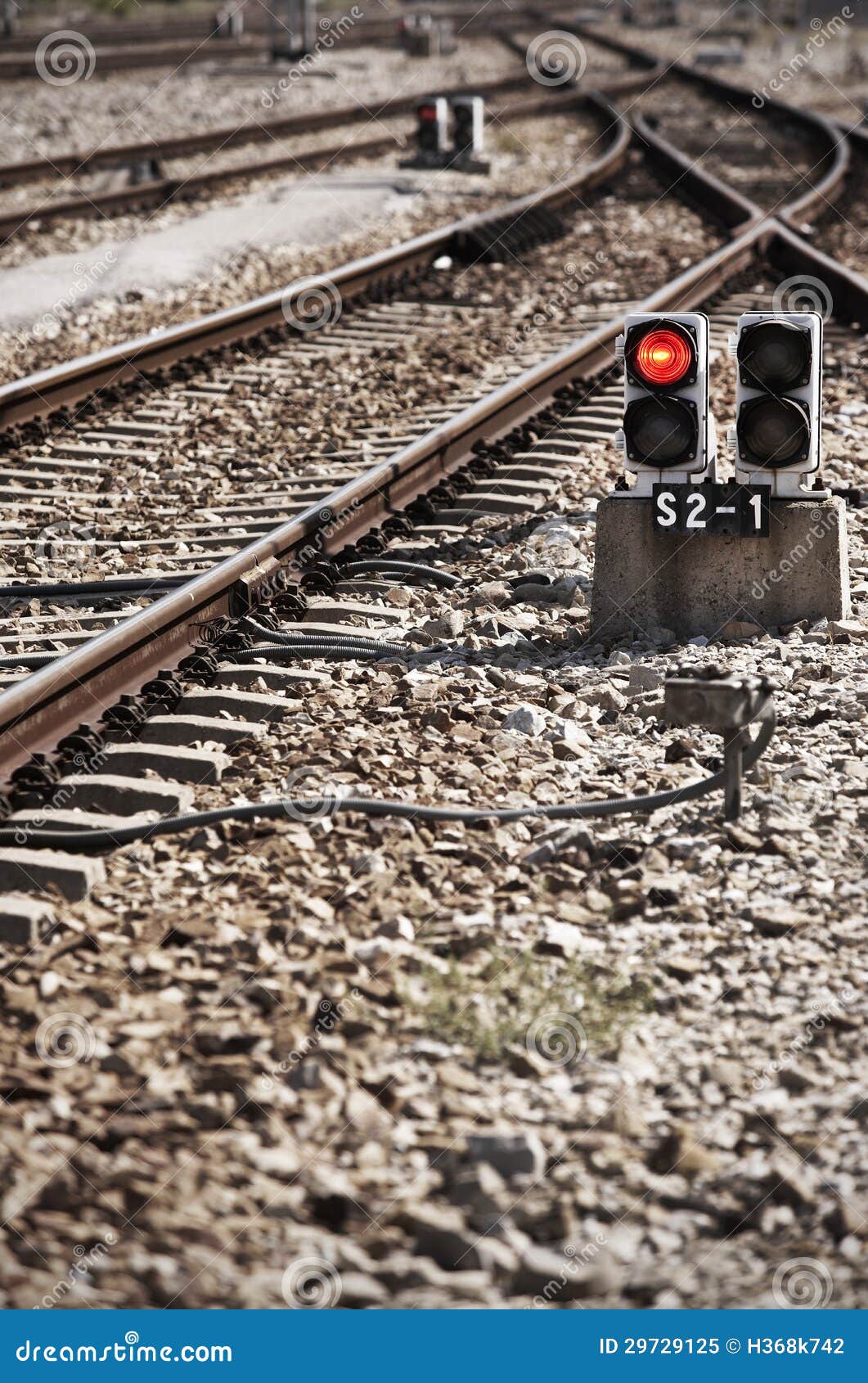 Railway Line with Red Light Alert Stock Image - Image of crossing ...
