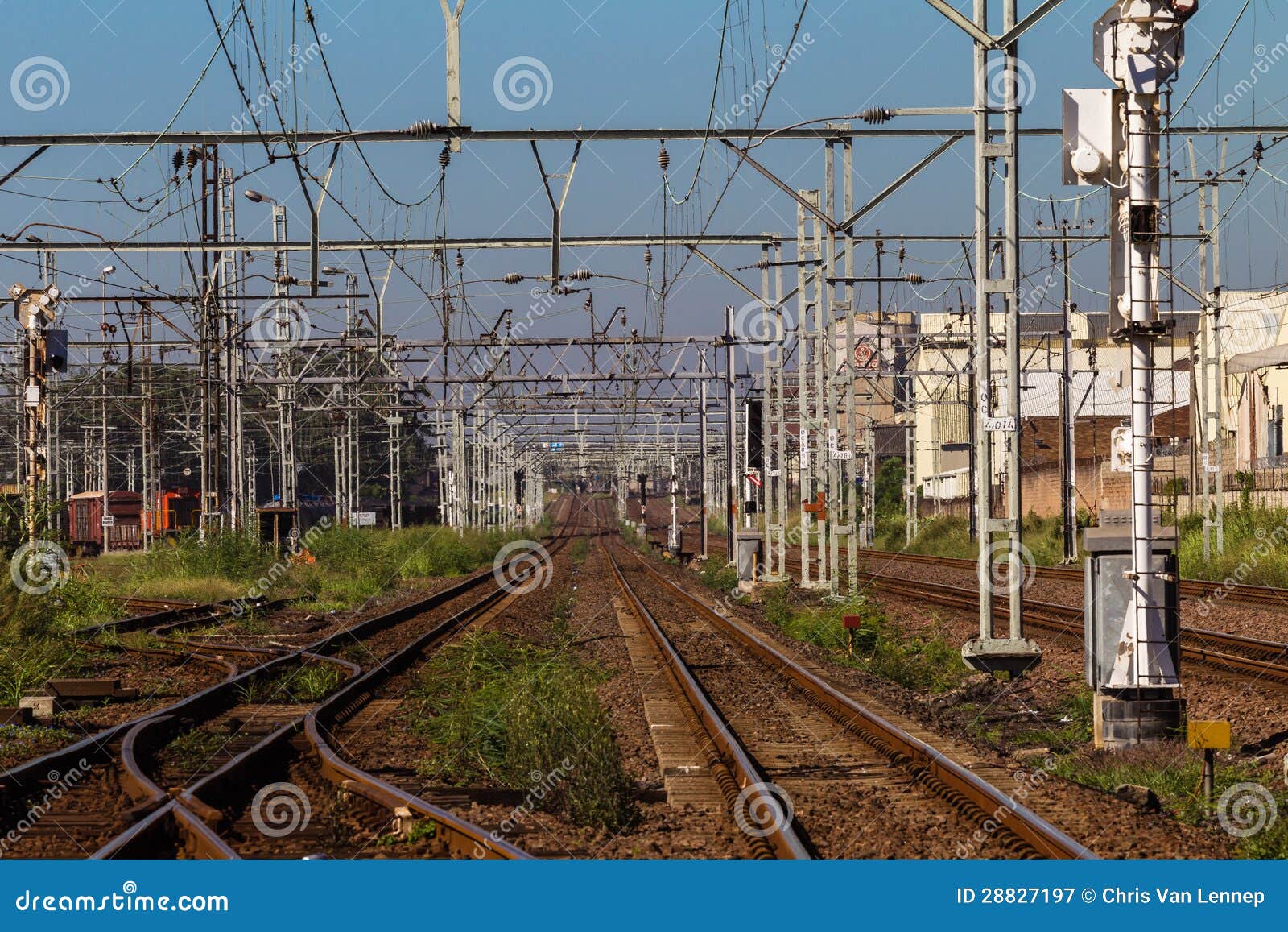 Railway Lines Cable Structures Stock Image - Image of stones, color ...