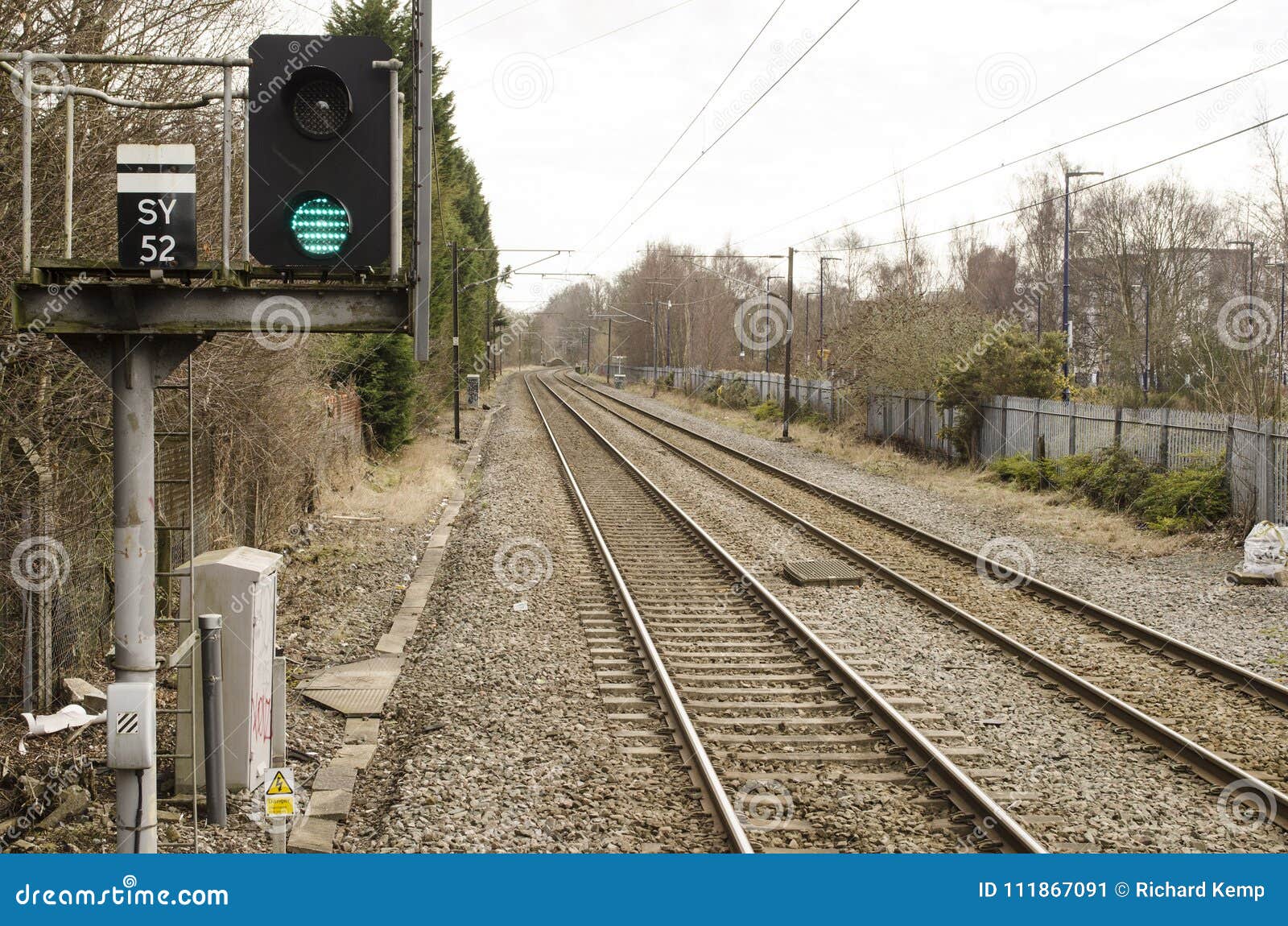 Green light on train rails stock image. Image of electric - 111867091