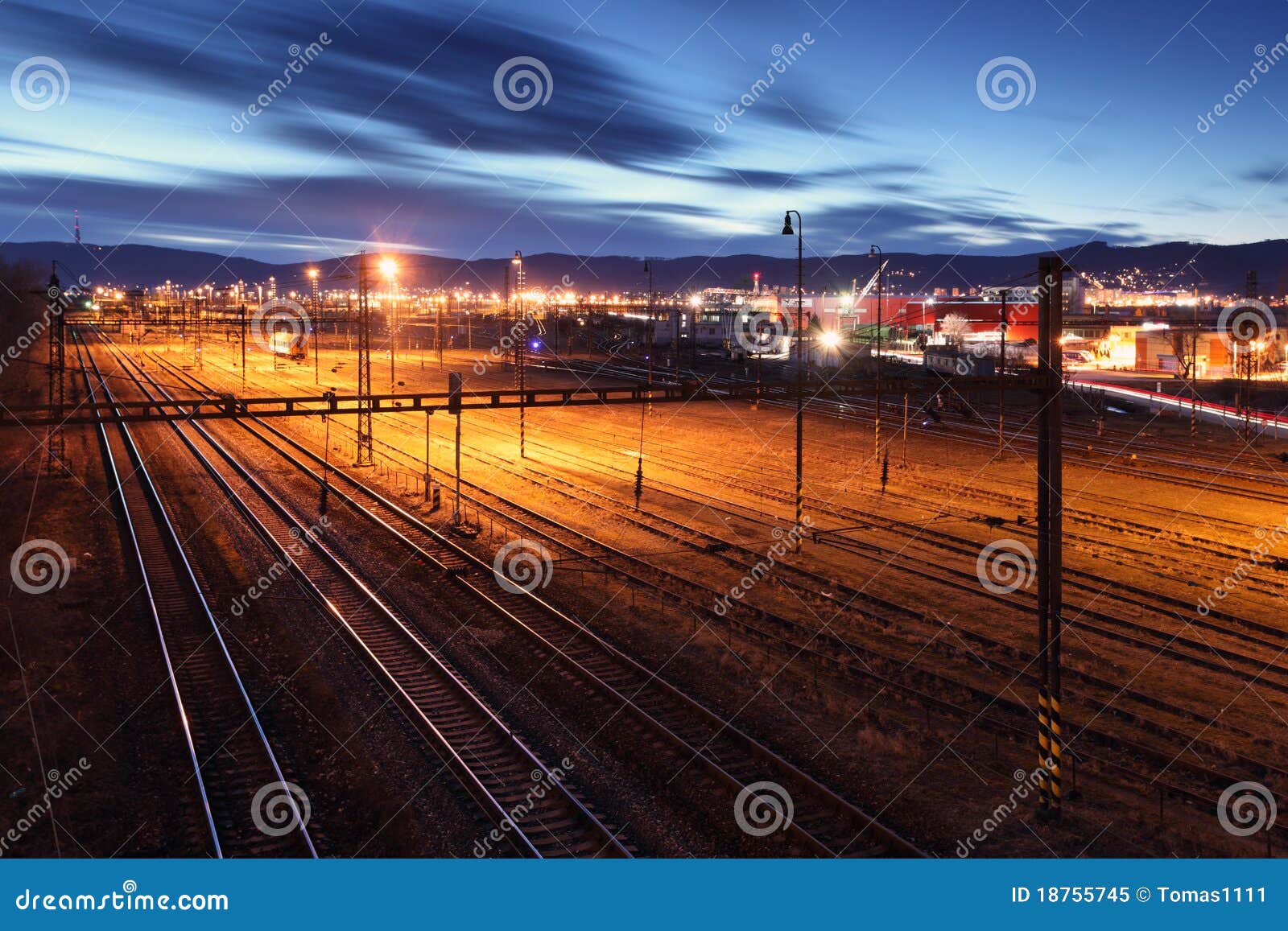 Railway lines at night. stock image. Image of logistic - 18755745