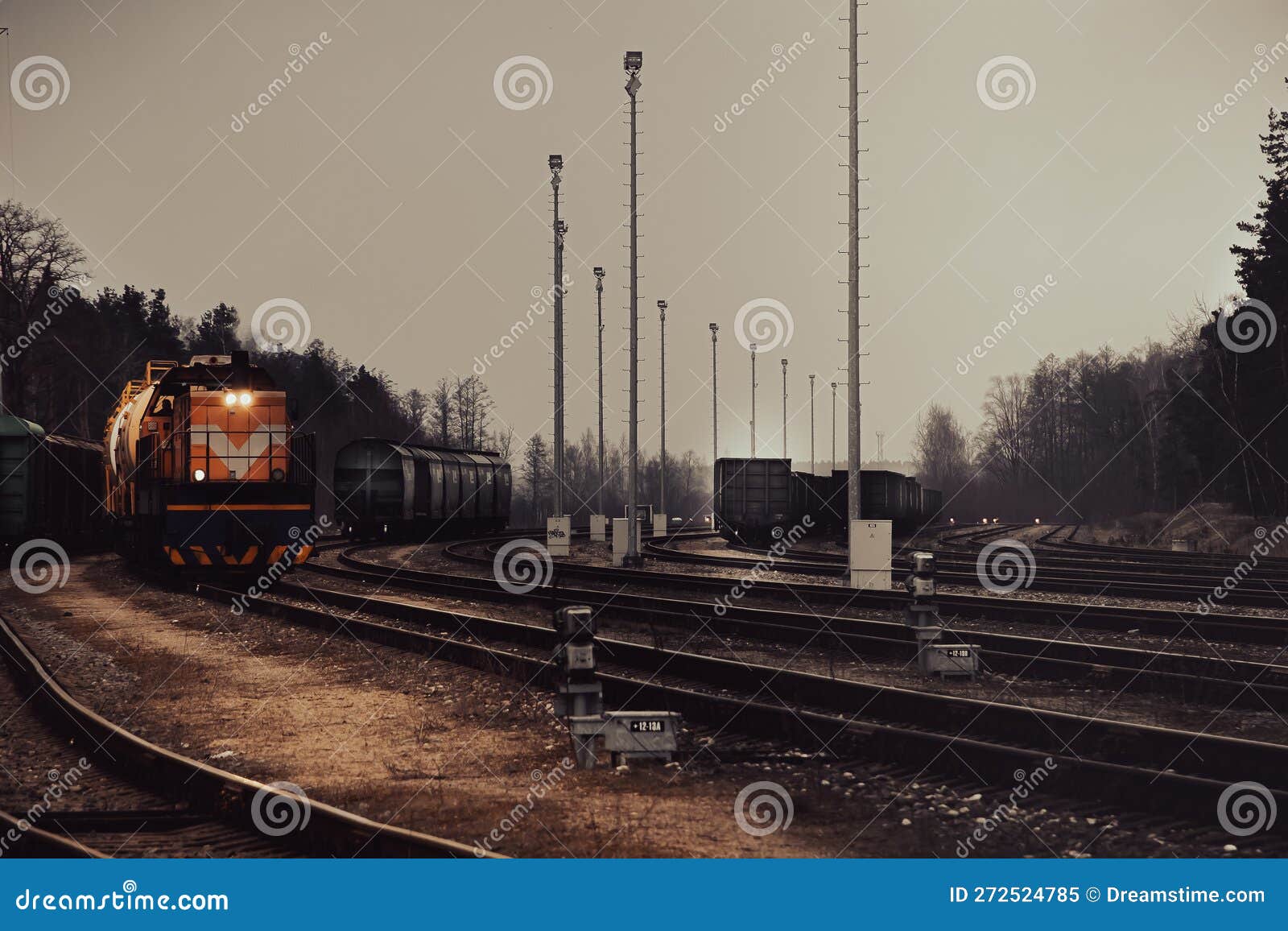 Railway Locomotive, Wagons on the Tracks, Logistics Stock Image - Image ...