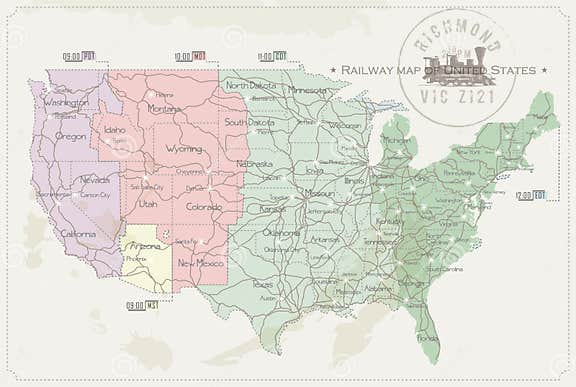 Railway Map of United States Stock Vector - Illustration of carolina ...