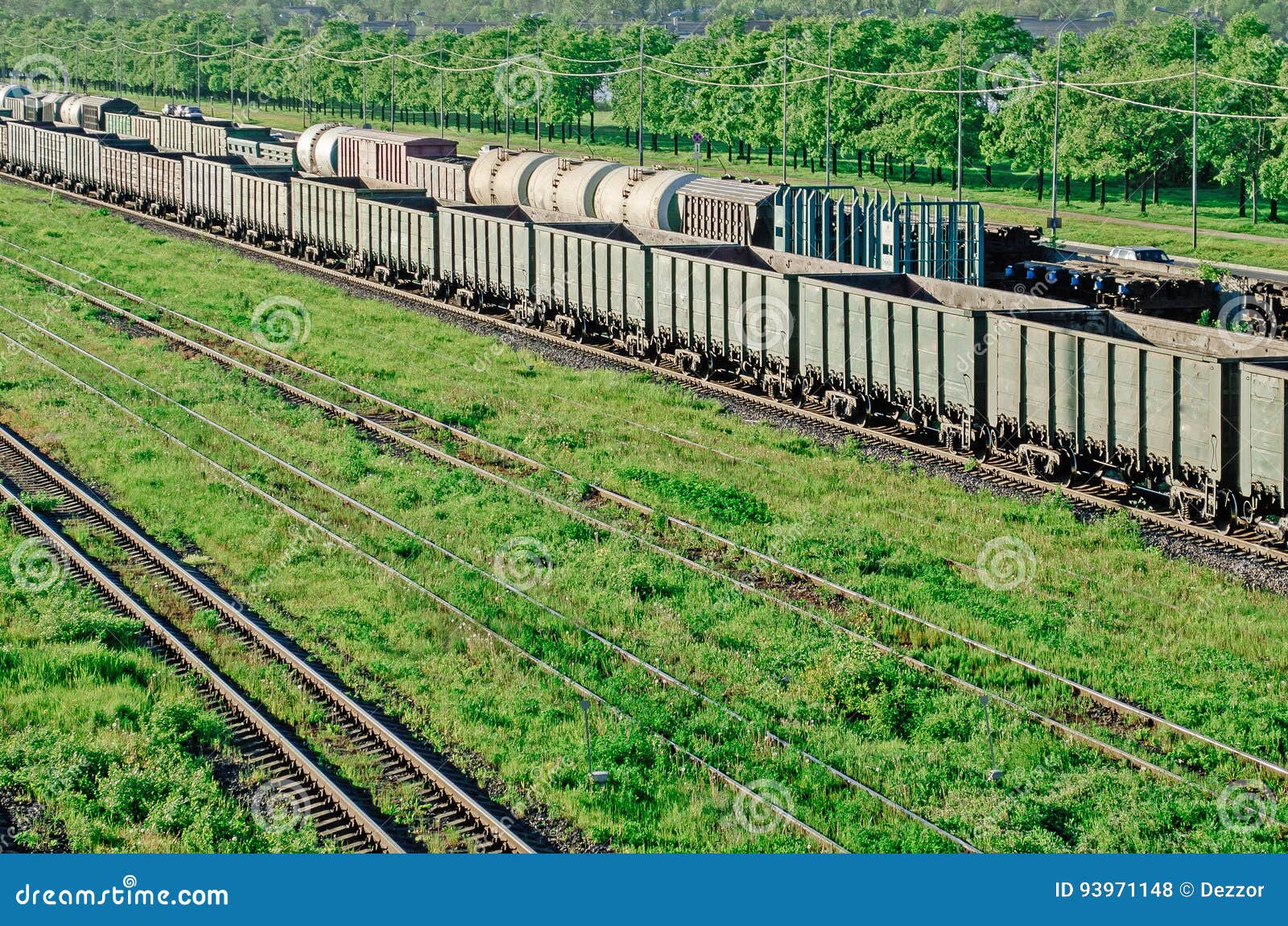 Railway at the Marshalling Yard Grass, Freight Train Railway Carriage ...