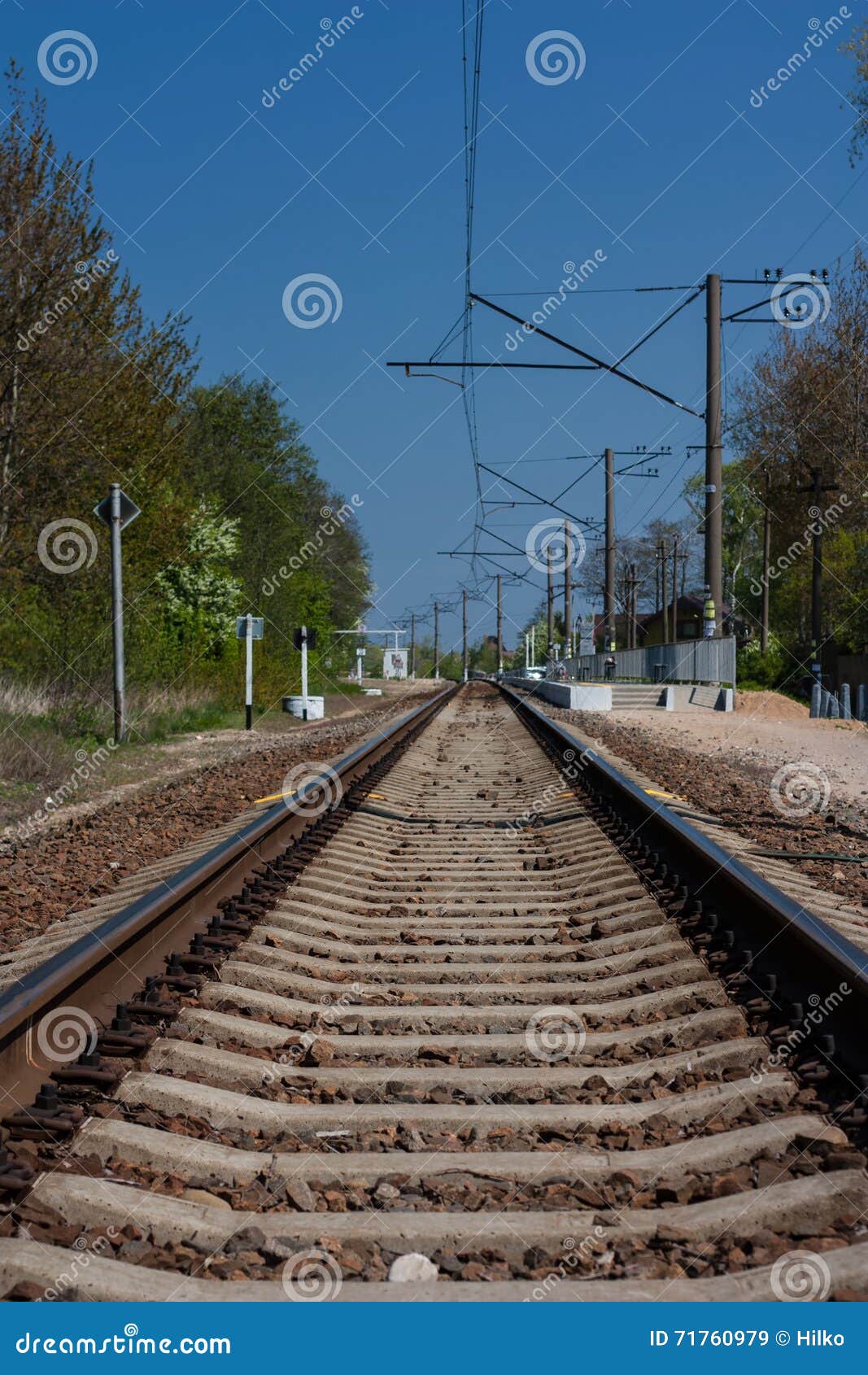 Railway in nature. stock image. Image of blue, background - 71760979
