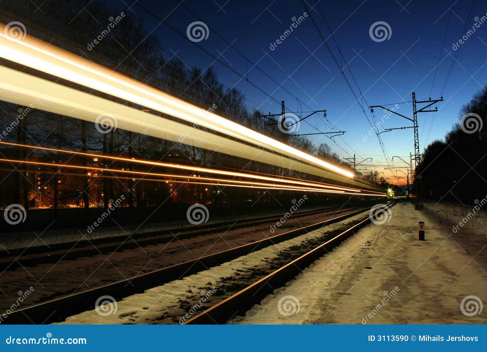 Railway at night stock photo. Image of trails, move, path - 3113590
