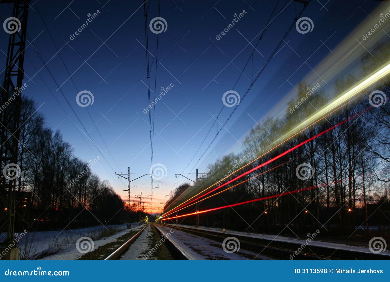Railway at night stock photo. Image of road, horizon, railway - 3113598