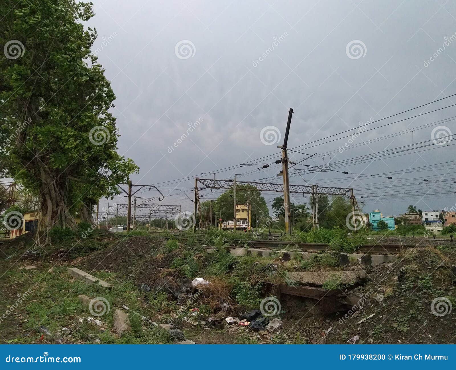 Railway Overhead Electric Wire. Stock Photo - Image of railroad ...