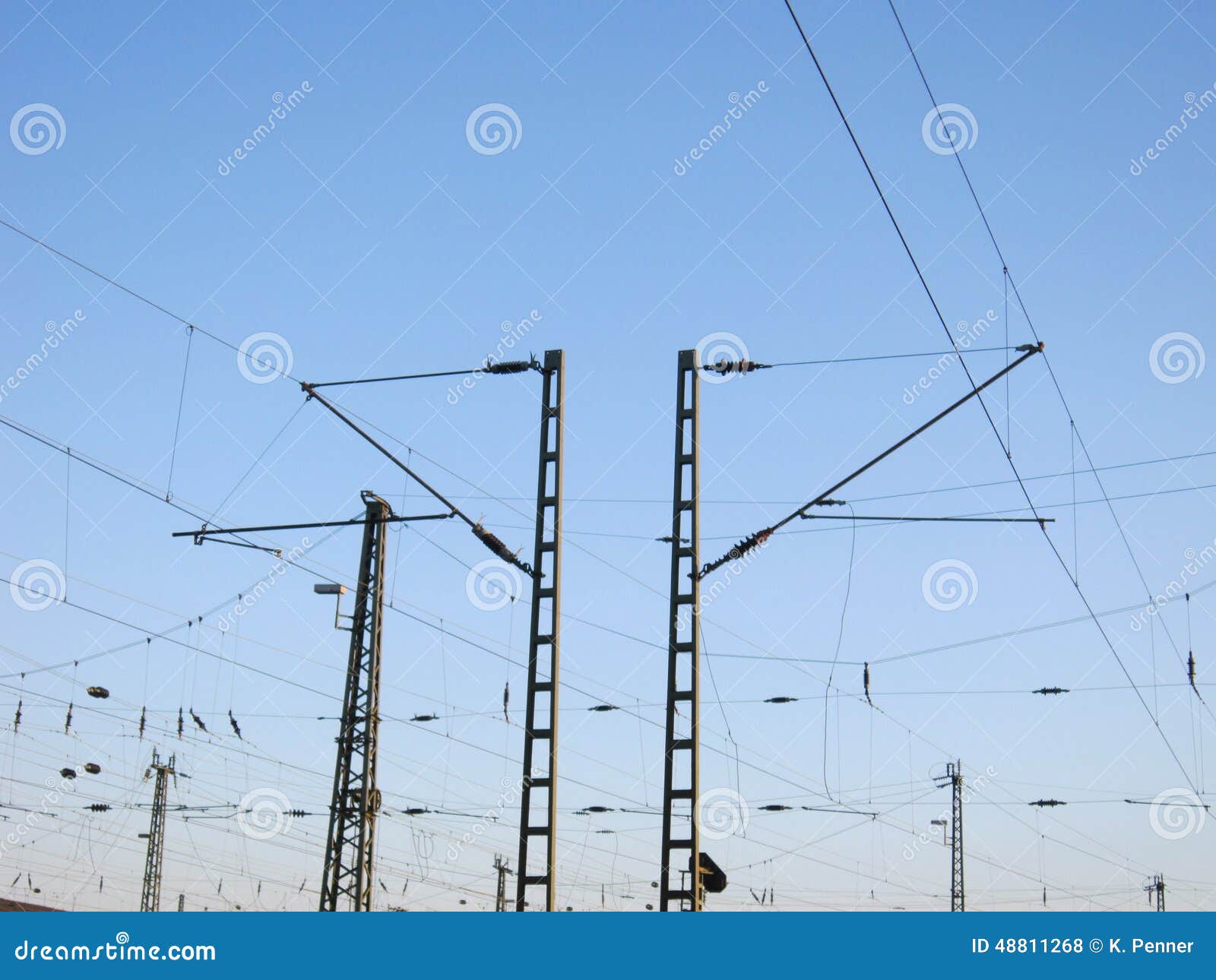 A Railway Overhead Wiring - Power Lines Stock Photo - Image of ...