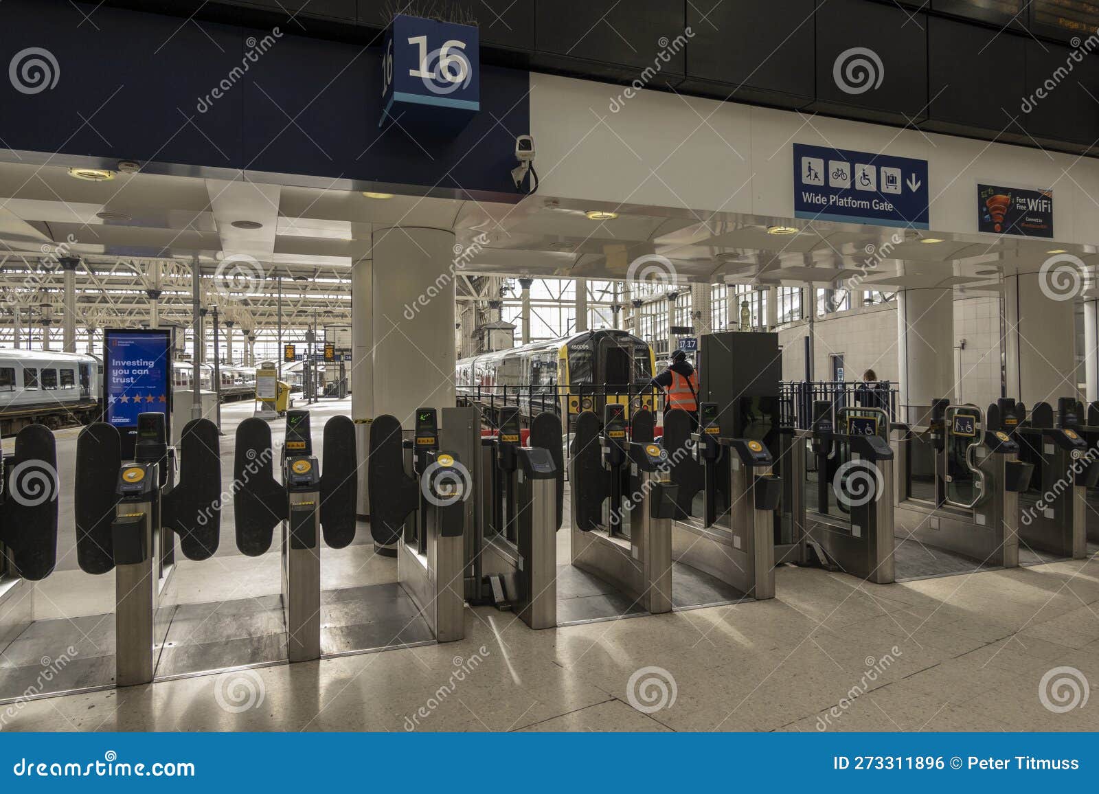 Railway Passenger Entering and Exiting Gates on Platform 6. London, UK ...