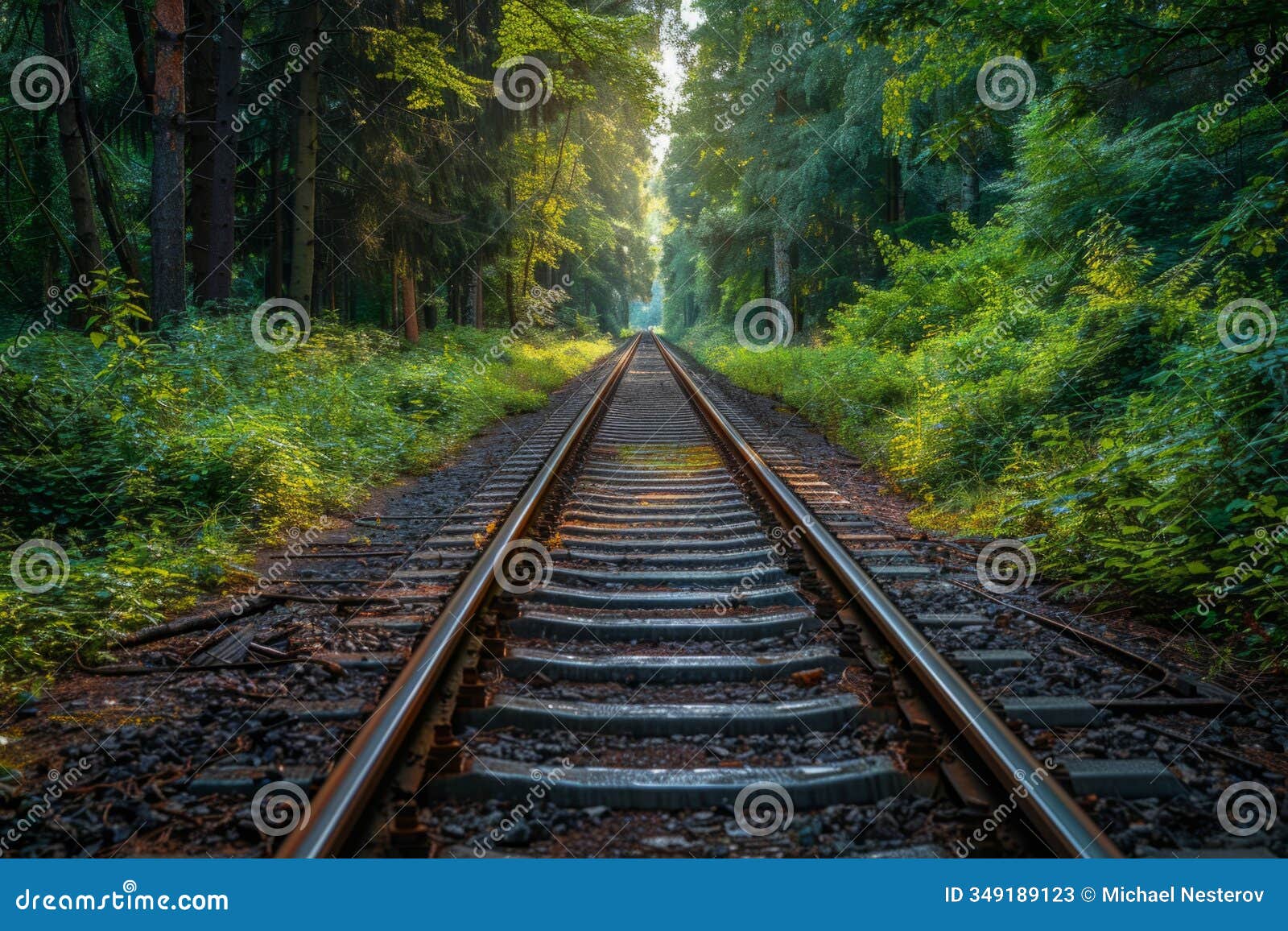 Railway Path in the Forest Black and White Stock Image - Image of ...