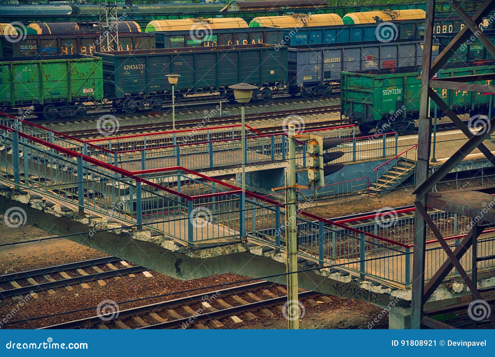 Railway Platform, a Freight Train with Containers. Stock Image - Image ...
