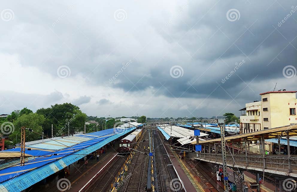 Railway Platform Status in a Rainy Day Stock Image - Image of outdoors ...