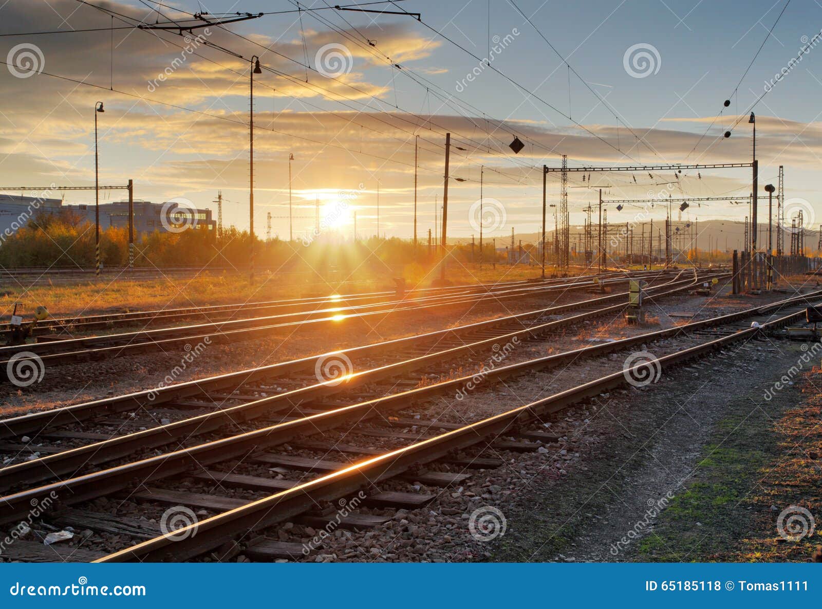 Railway, Railroad Lines at Sunset Stock Photo - Image of deliver, cargo ...