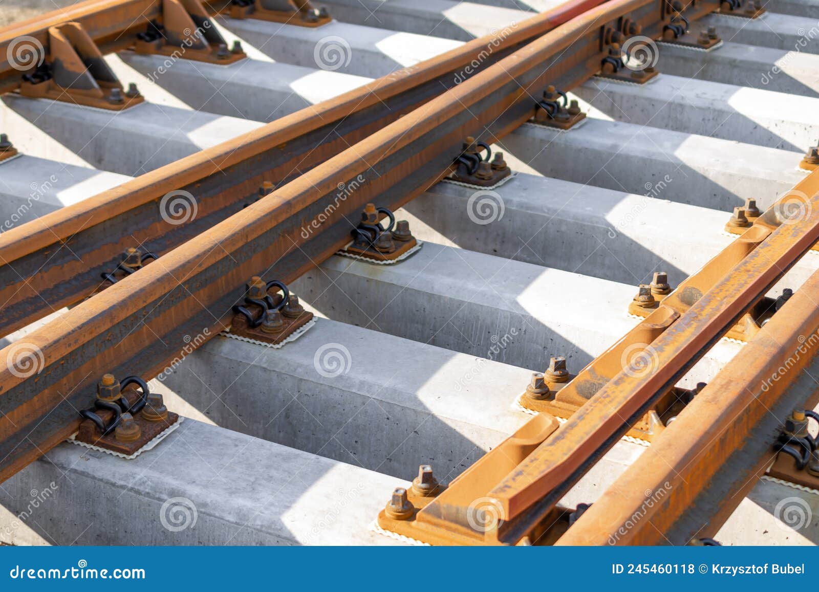 Railway Rails on Concrete Sleepers. Background or Texture Stock Photo ...