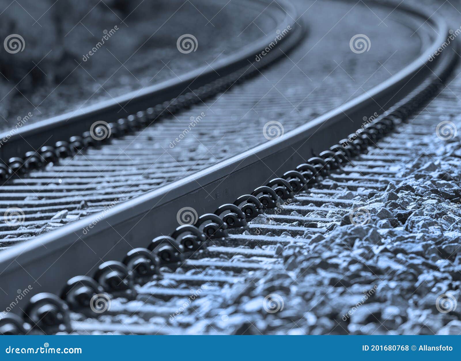 Railway rails in a curve stock photo. Image of embankment - 201680768