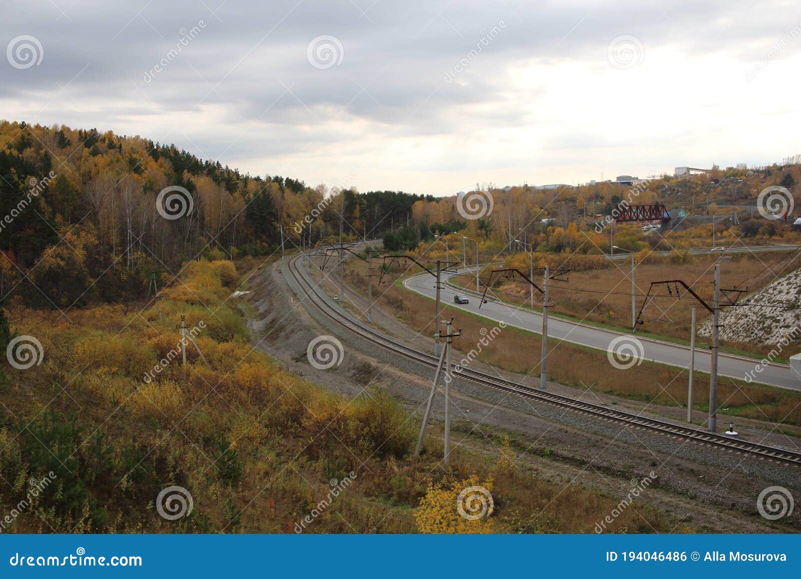Railway with Rails for Trains Embankment from Above through the Forest ...