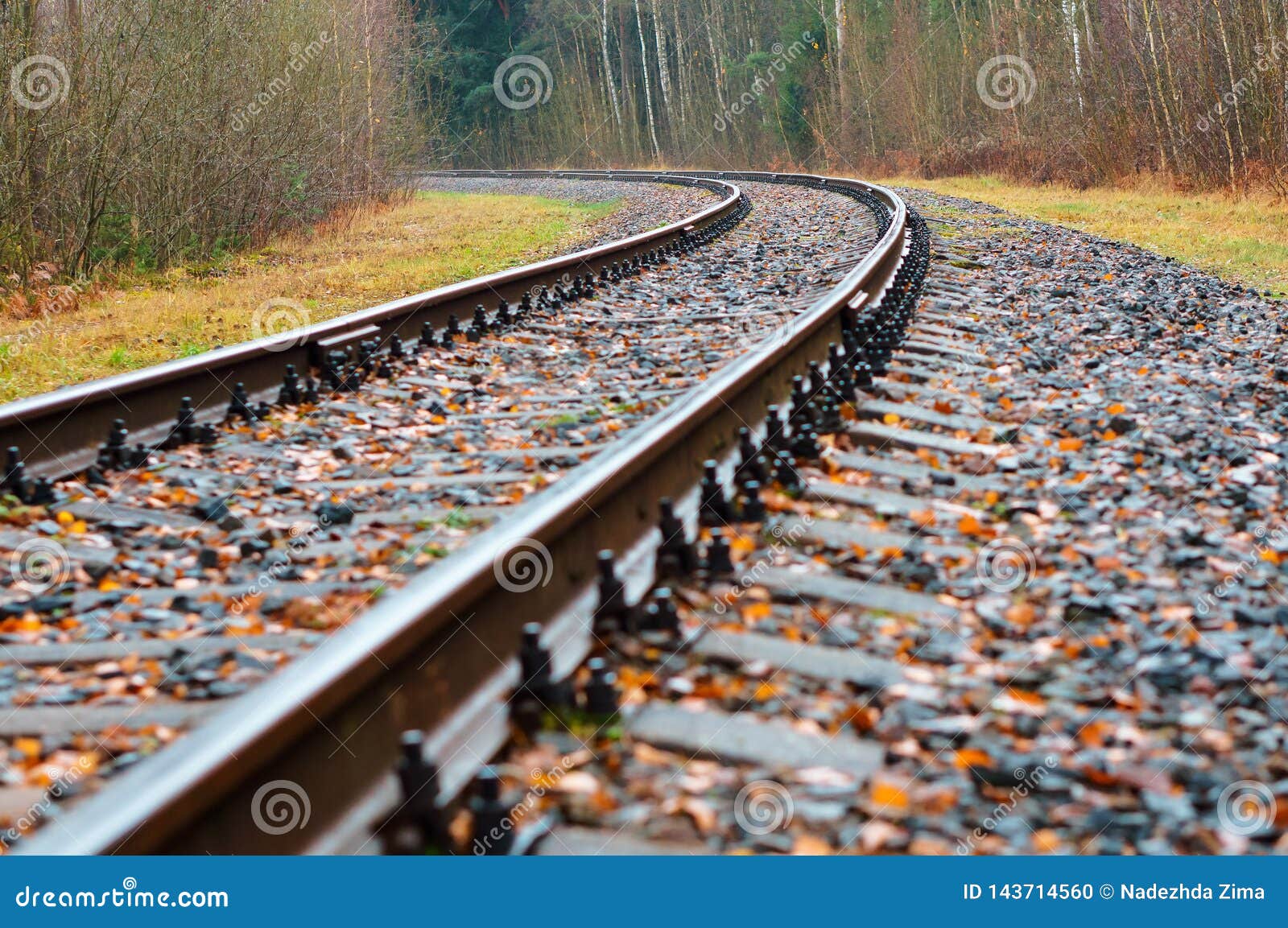 Railway Rails Turn, Railway Tracks and Sleepers Stock Photo - Image of ...