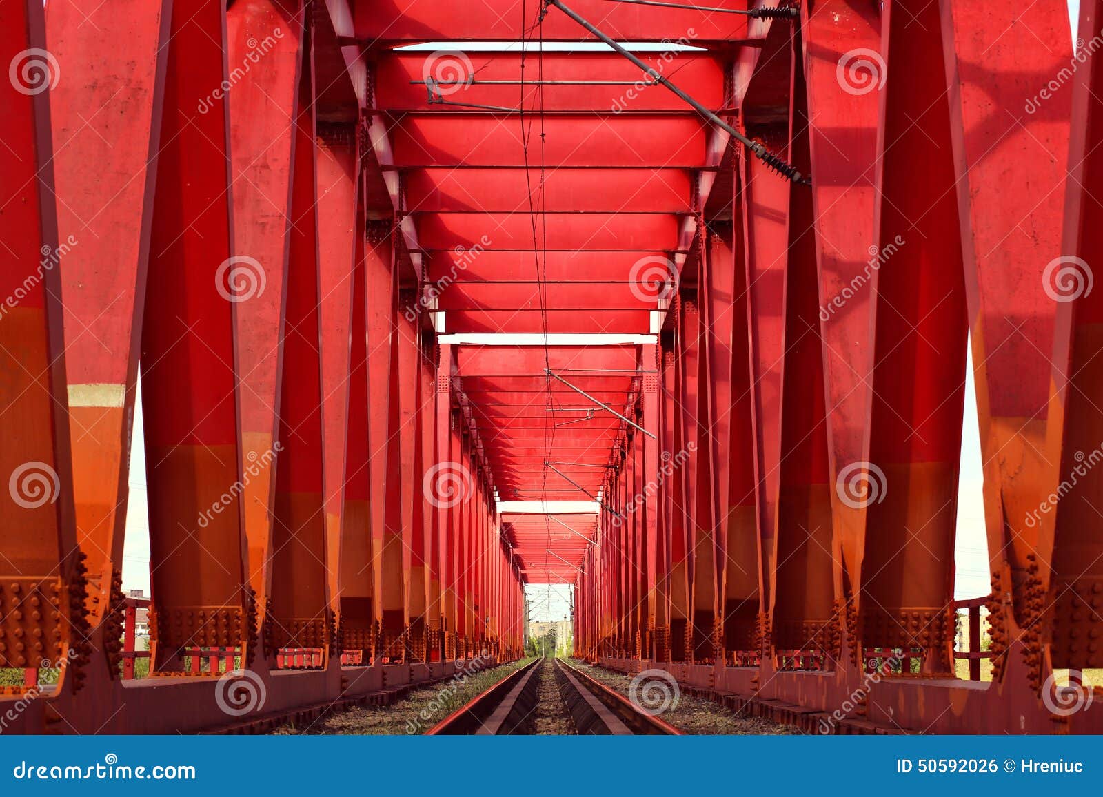Railway on a Red Metal Bridge Stock Photo - Image of power, steel: 50592026