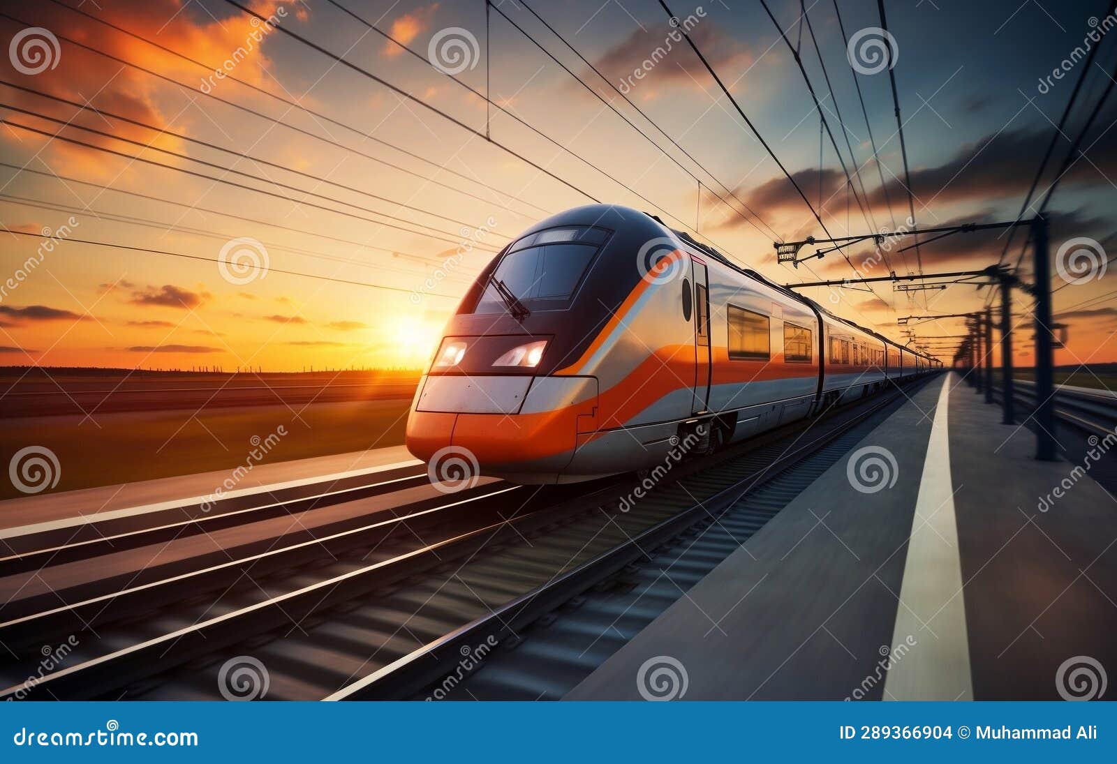 Railway Rush Fast Track Action with High Speed Train. Generative AI ...