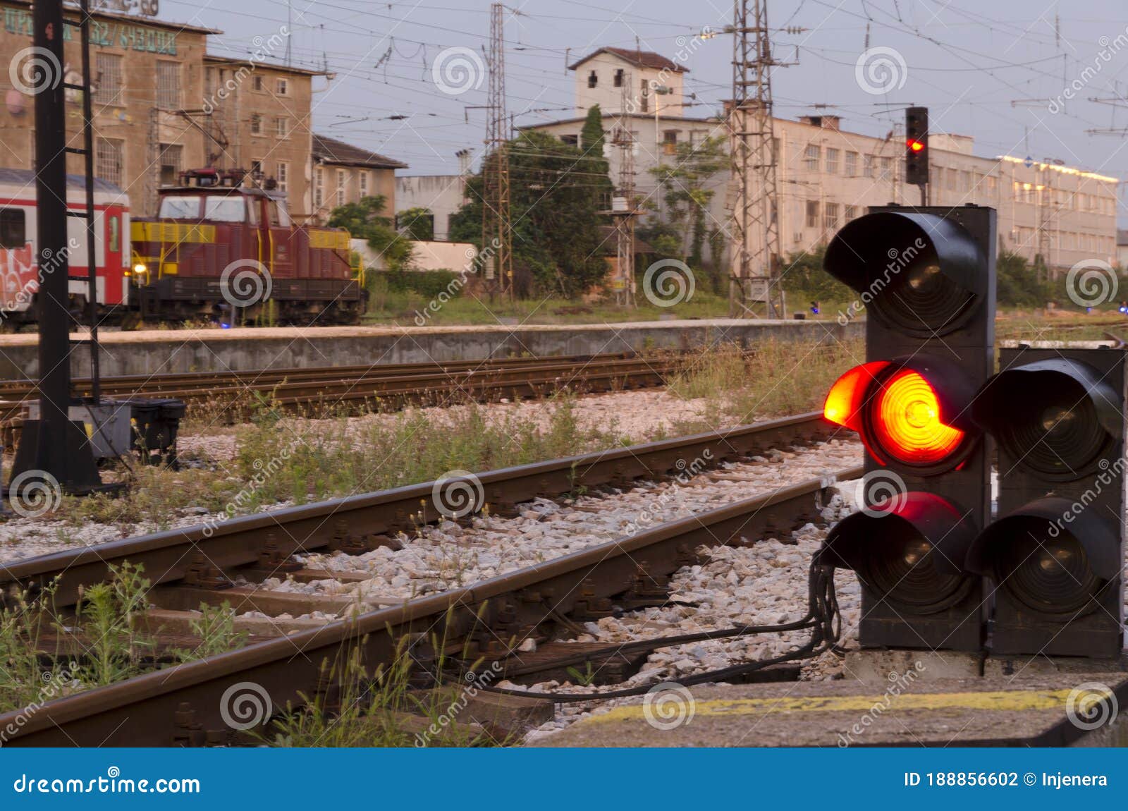 Railway Signal with Red Light Editorial Photography - Image of light ...