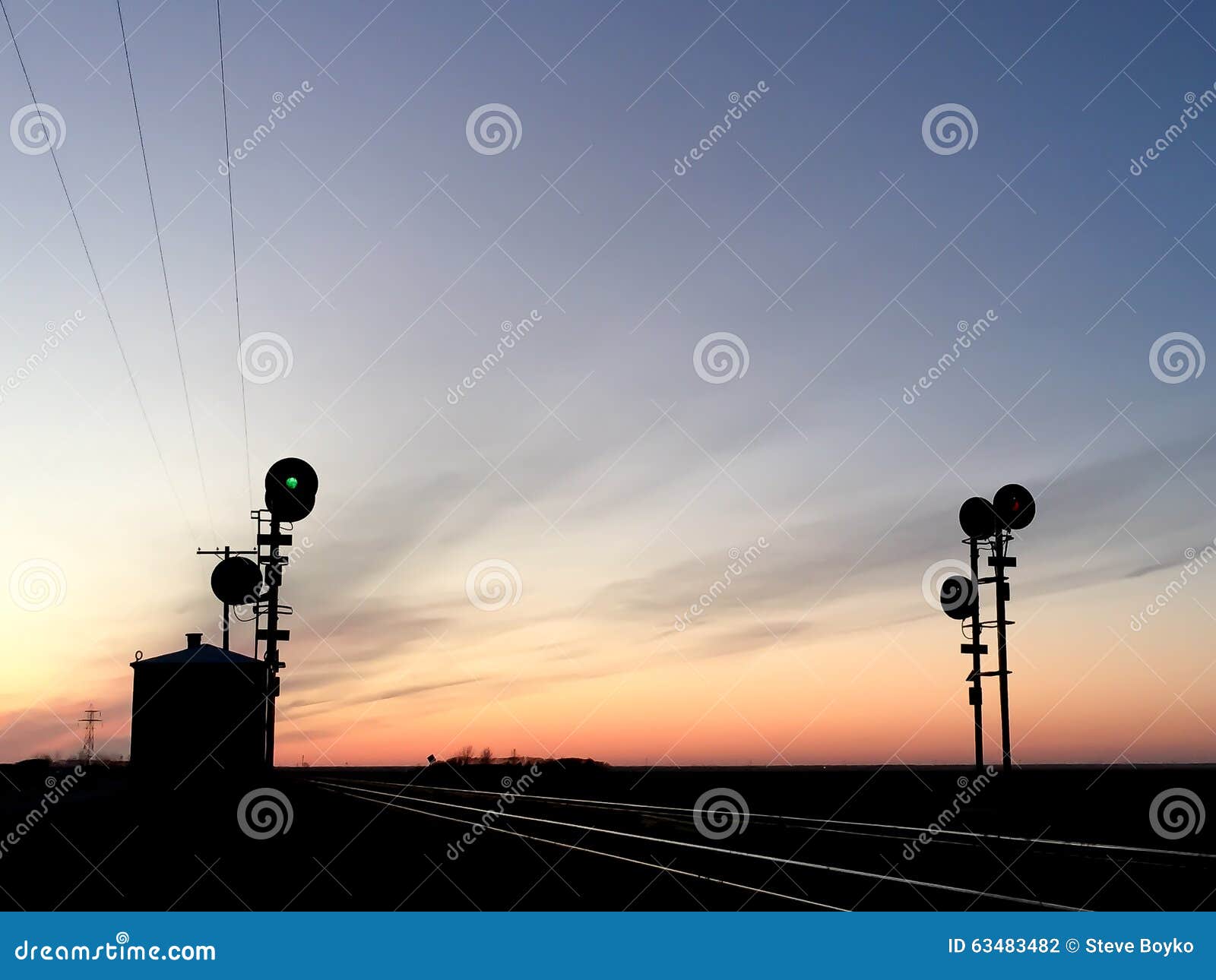 Railway Signals Silhouetted at Sunset Stock Photo - Image of open ...