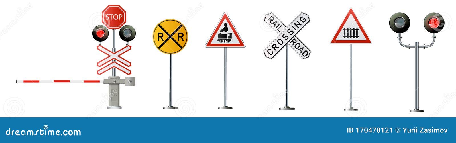 Railway Signs Set Isolated on White Background. Vector Railway ...