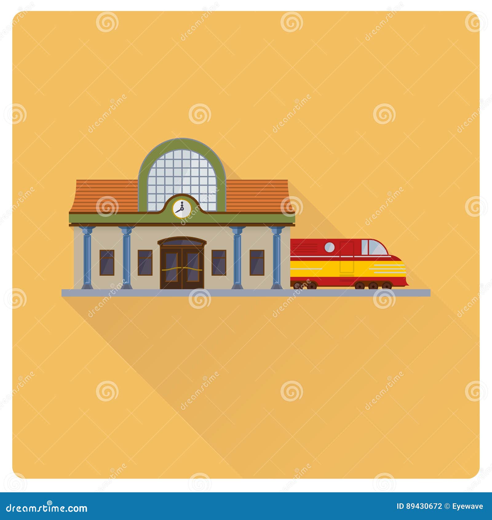 Railway Station Building and Train Flat Design Vector Stock Vector ...