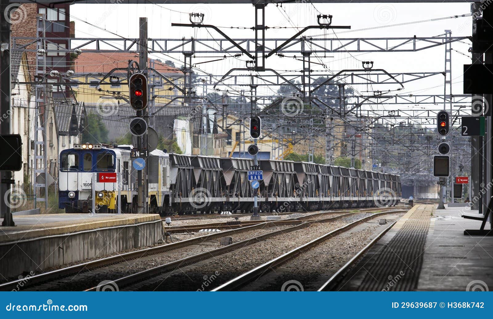 Railway Station with Freight Train Stock Image - Image of locomotion ...