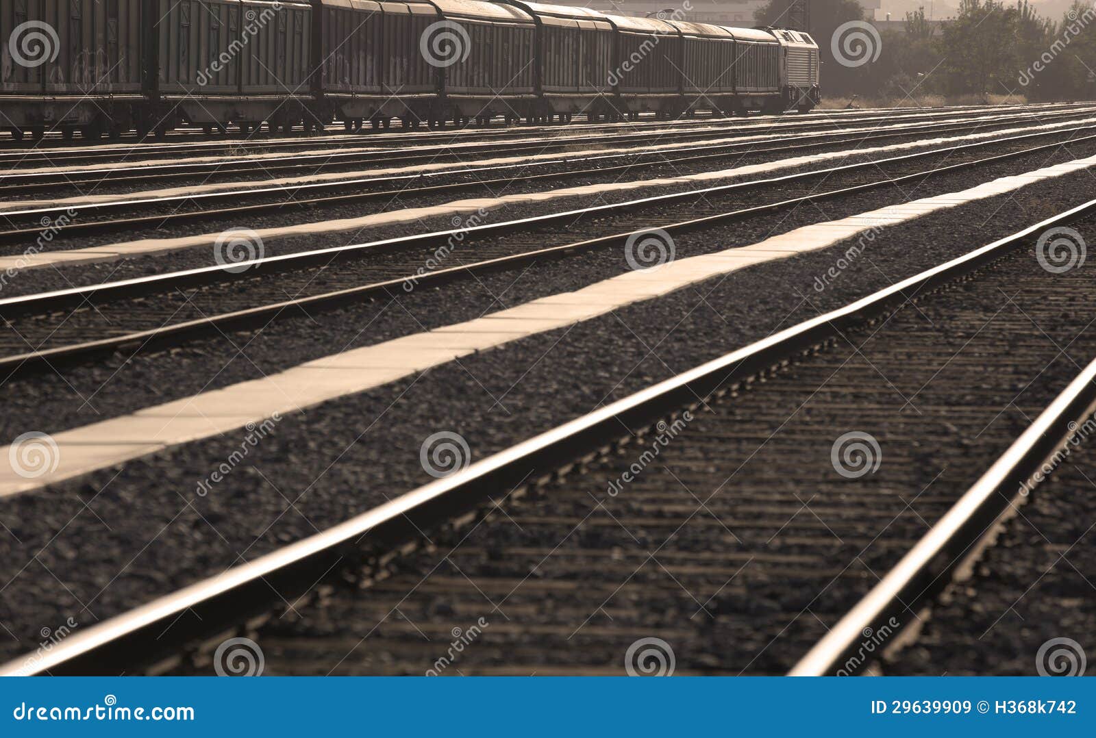 Railway Station with Freight Train and Rails Stock Image - Image of ...