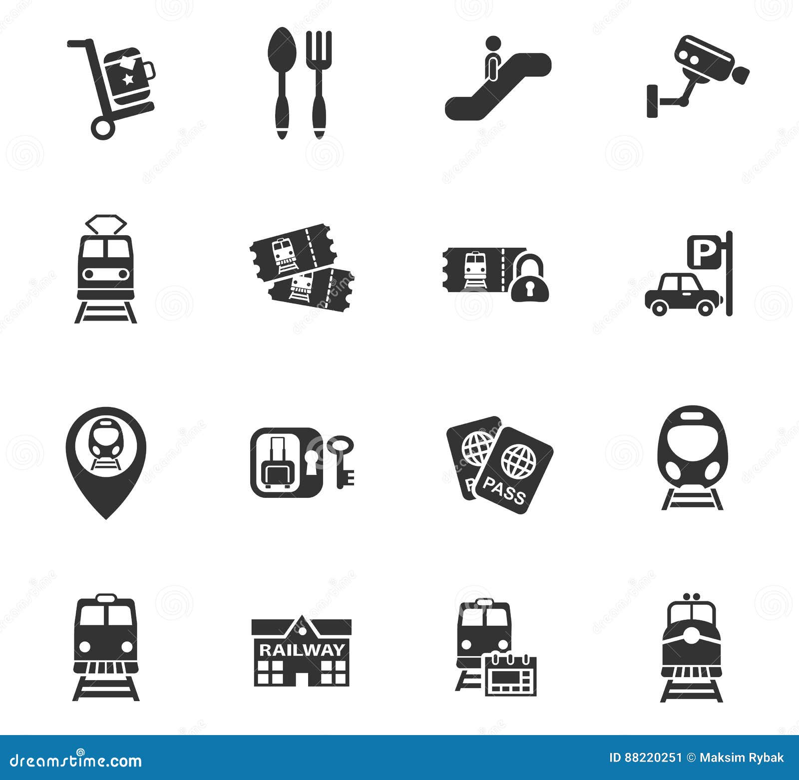 Railway station icon set stock vector. Illustration of symbol - 88220251