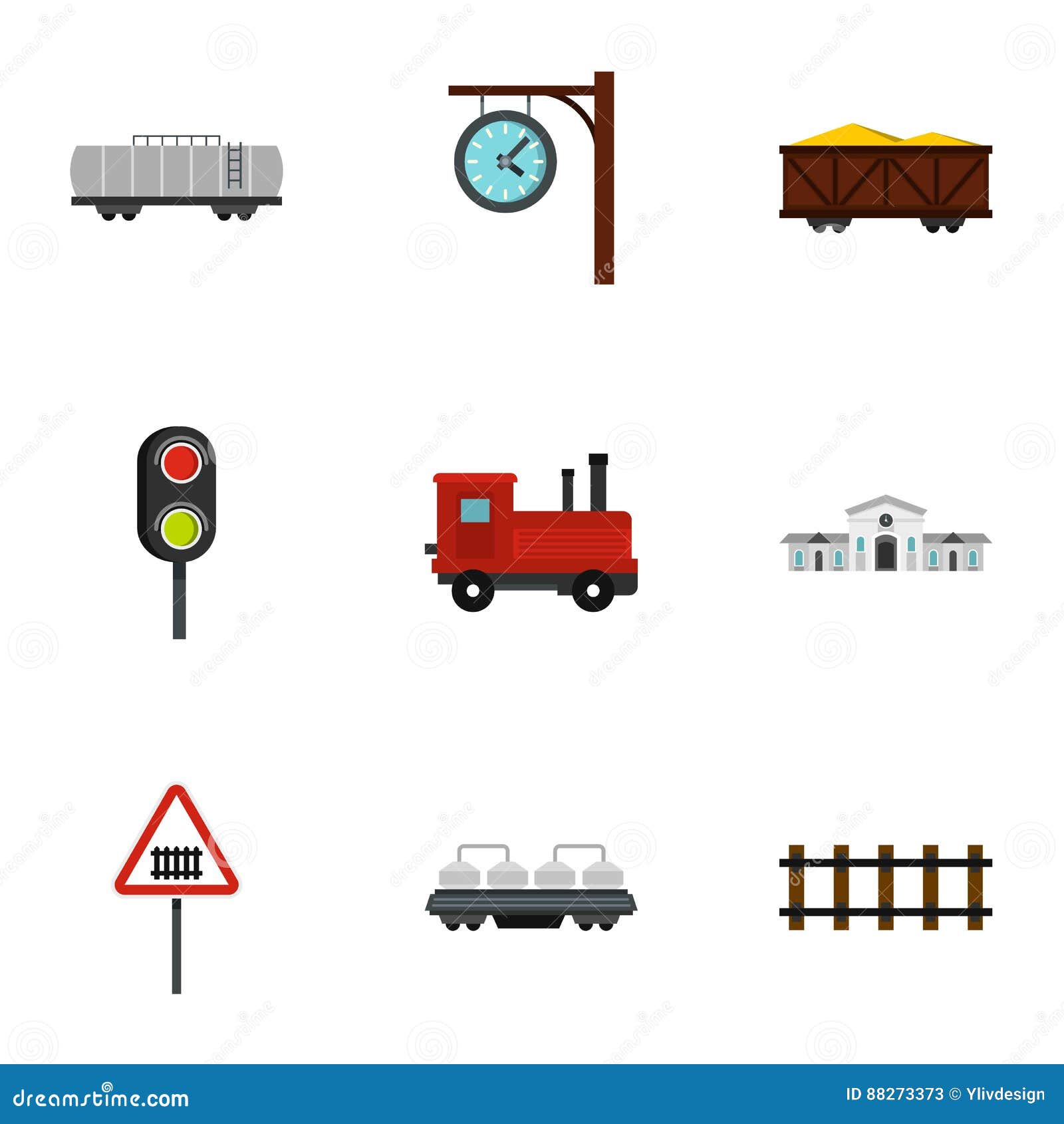 Railway Station Icons Set, Flat Style Stock Vector - Illustration of ...