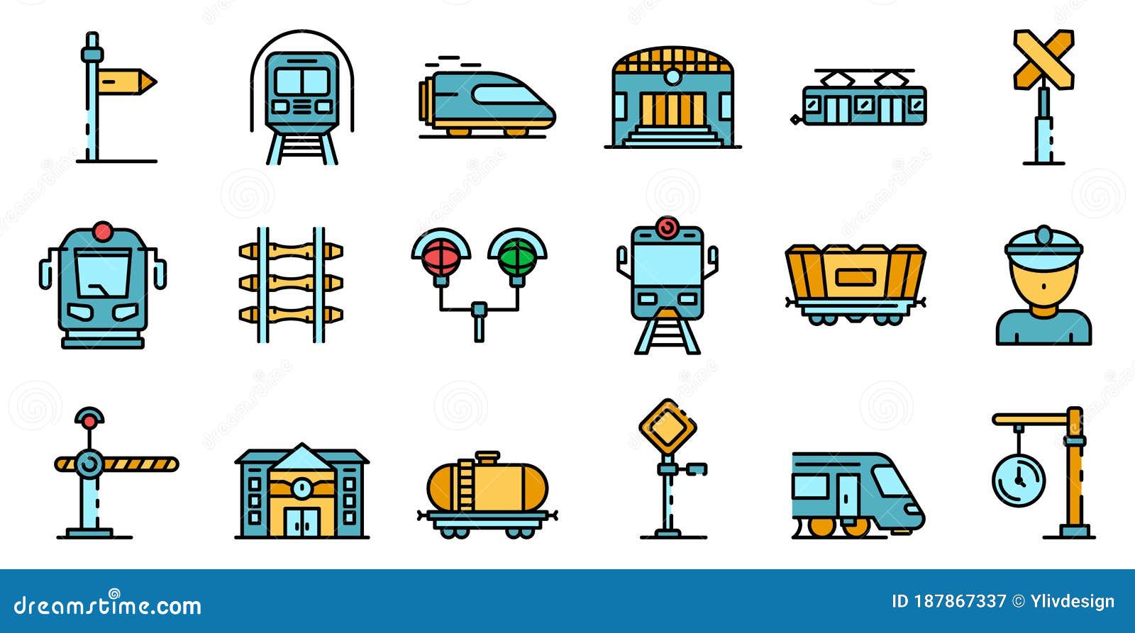 Railway Station Icons Set Vector Flat Stock Vector - Illustration of ...