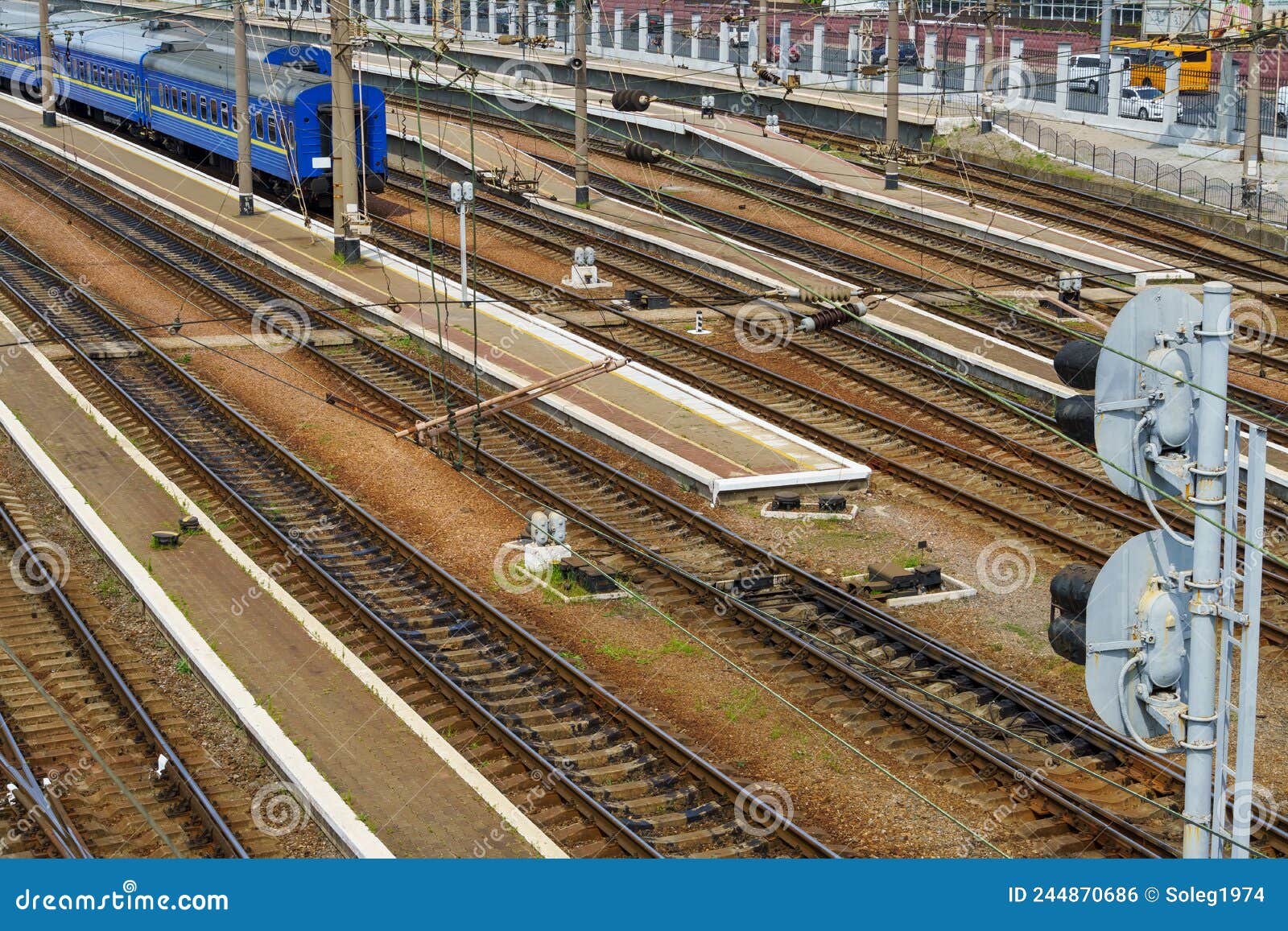 Railway Station Infrastructure - Rails, Platform and Passenger Railcars ...