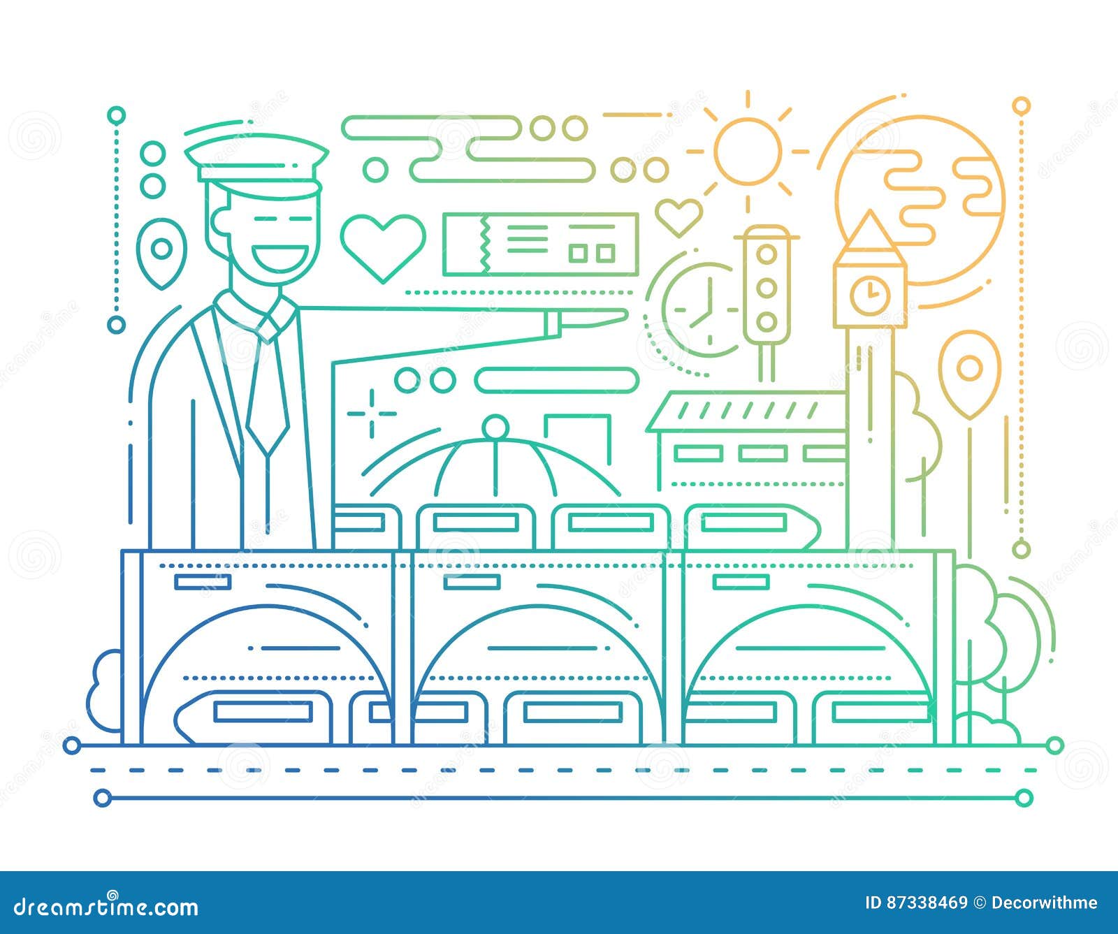 Railway Station - Line Design Composition - Color Gradient Stock Vector ...