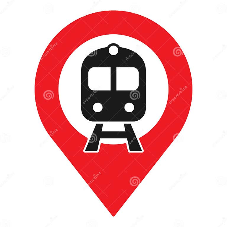 Railway Station Map Pointer Icon. Map Pointer with Train Vector ...