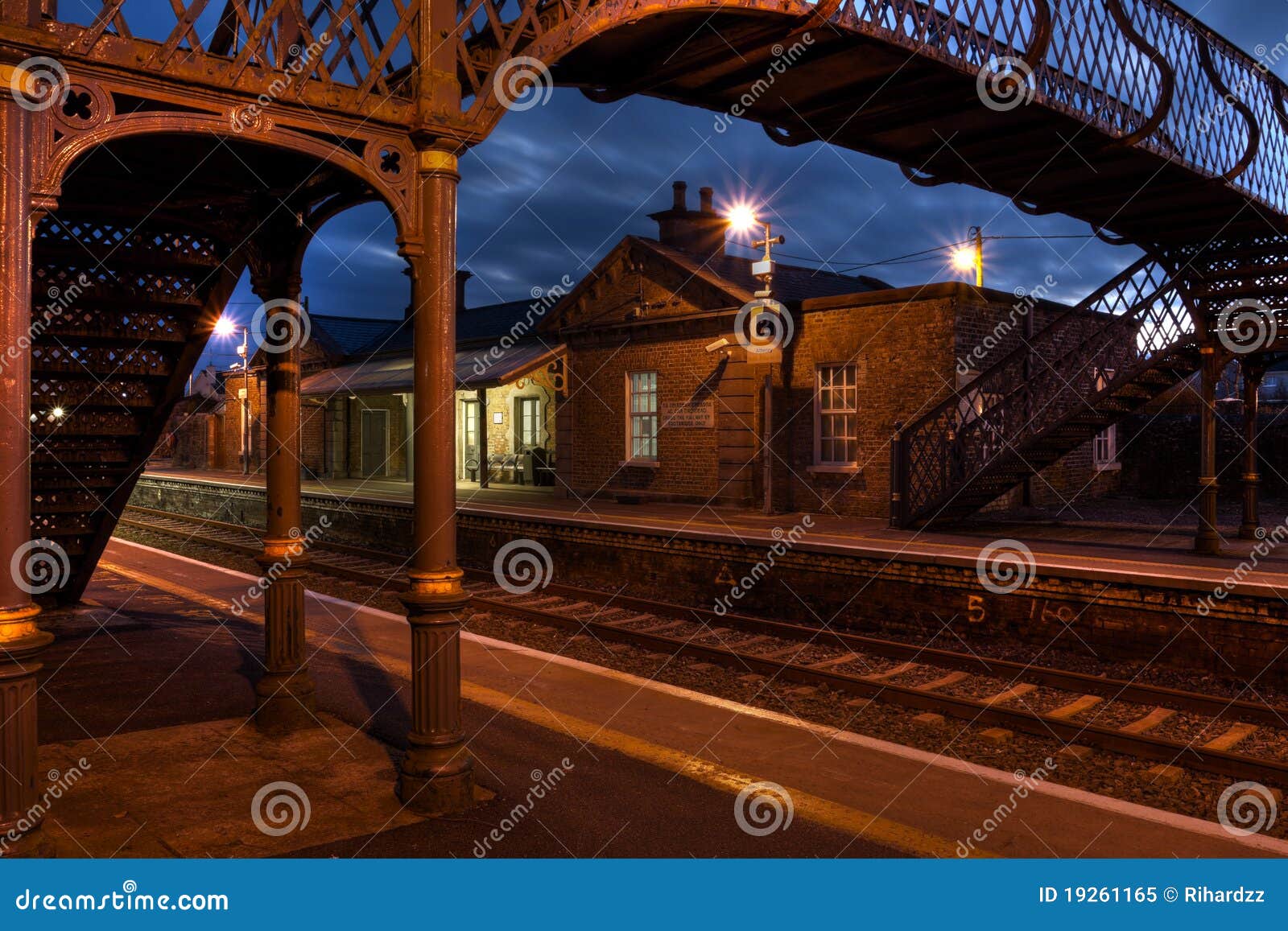 Railway Station and Old Bridge at Night Stock Image - Image of ...