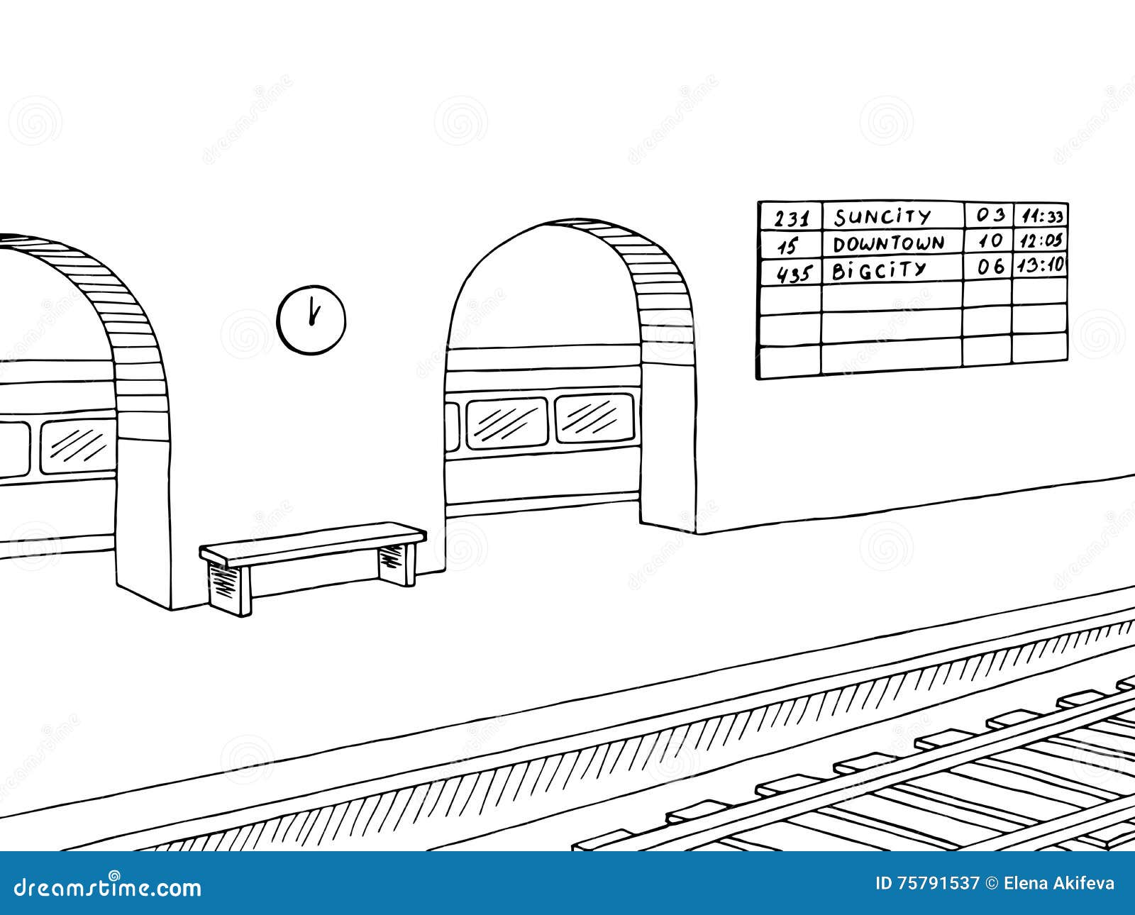 Railway Station Platform Train Graphic Black White Sketch Illustration ... Railway Station Platform Train Graphic Black White Sketch Illustration ...